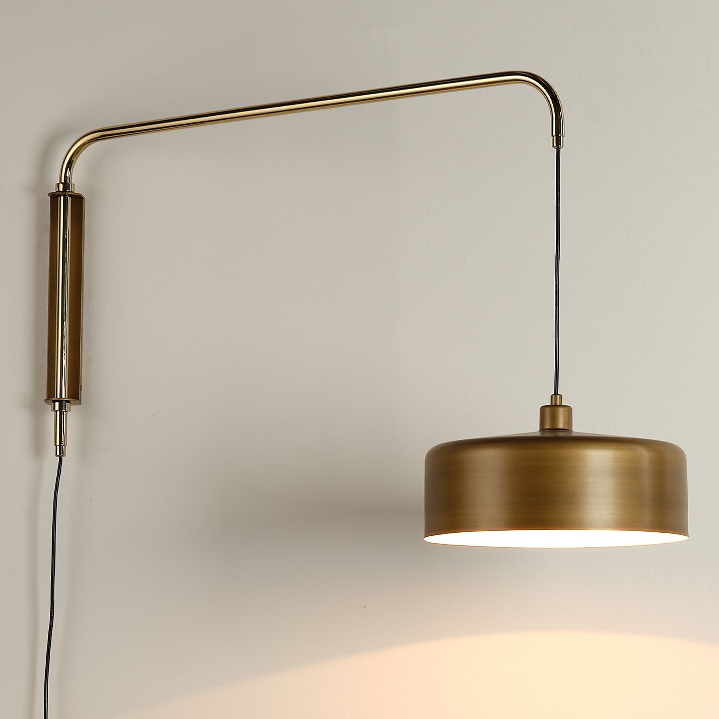 Jamie Young Jeno Satin Brass Metal Large Plug-In Swing Arm Wall Lamp ...
