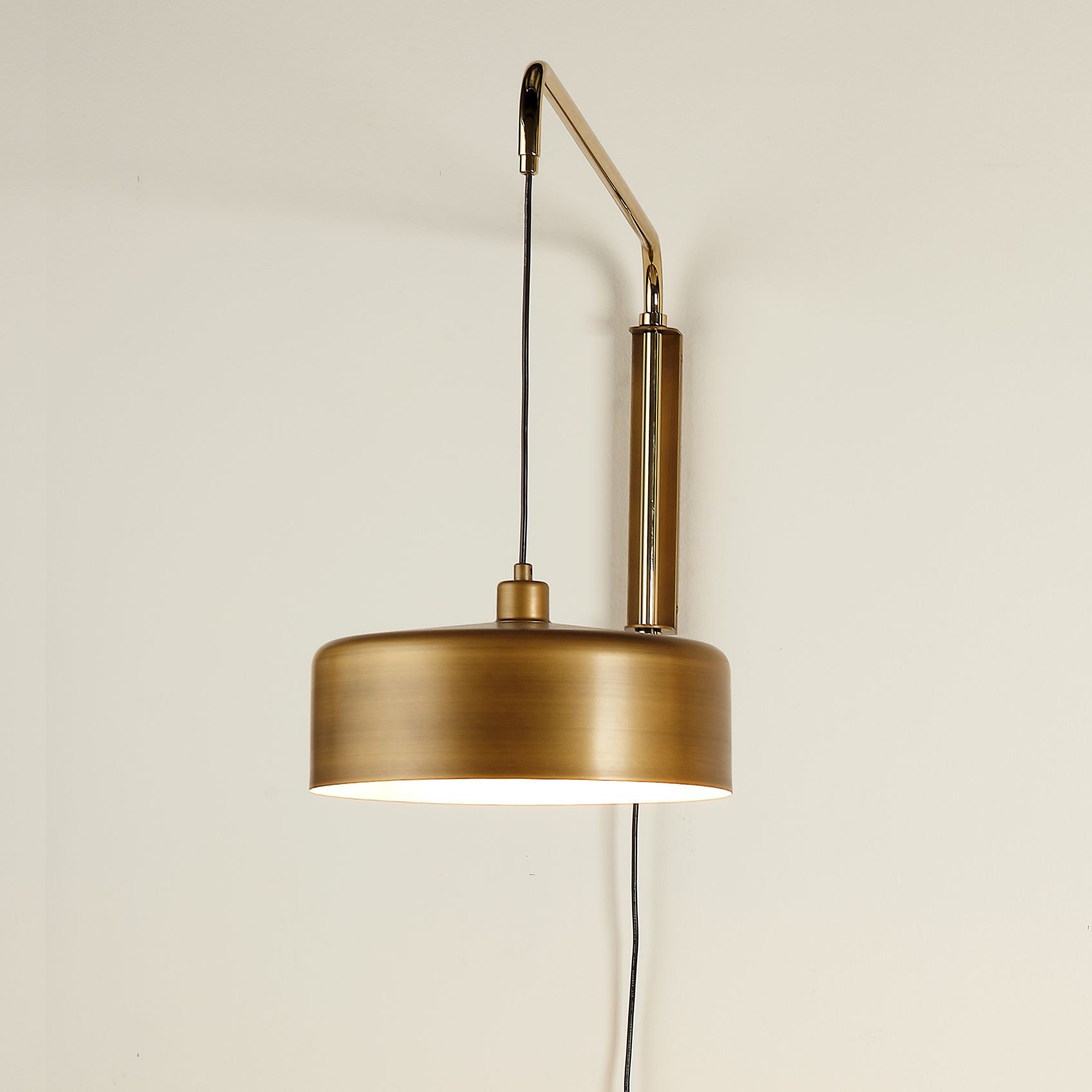 Jamie Young Jeno Satin Brass Metal Large Plug-In Swing Arm Wall Lamp ...