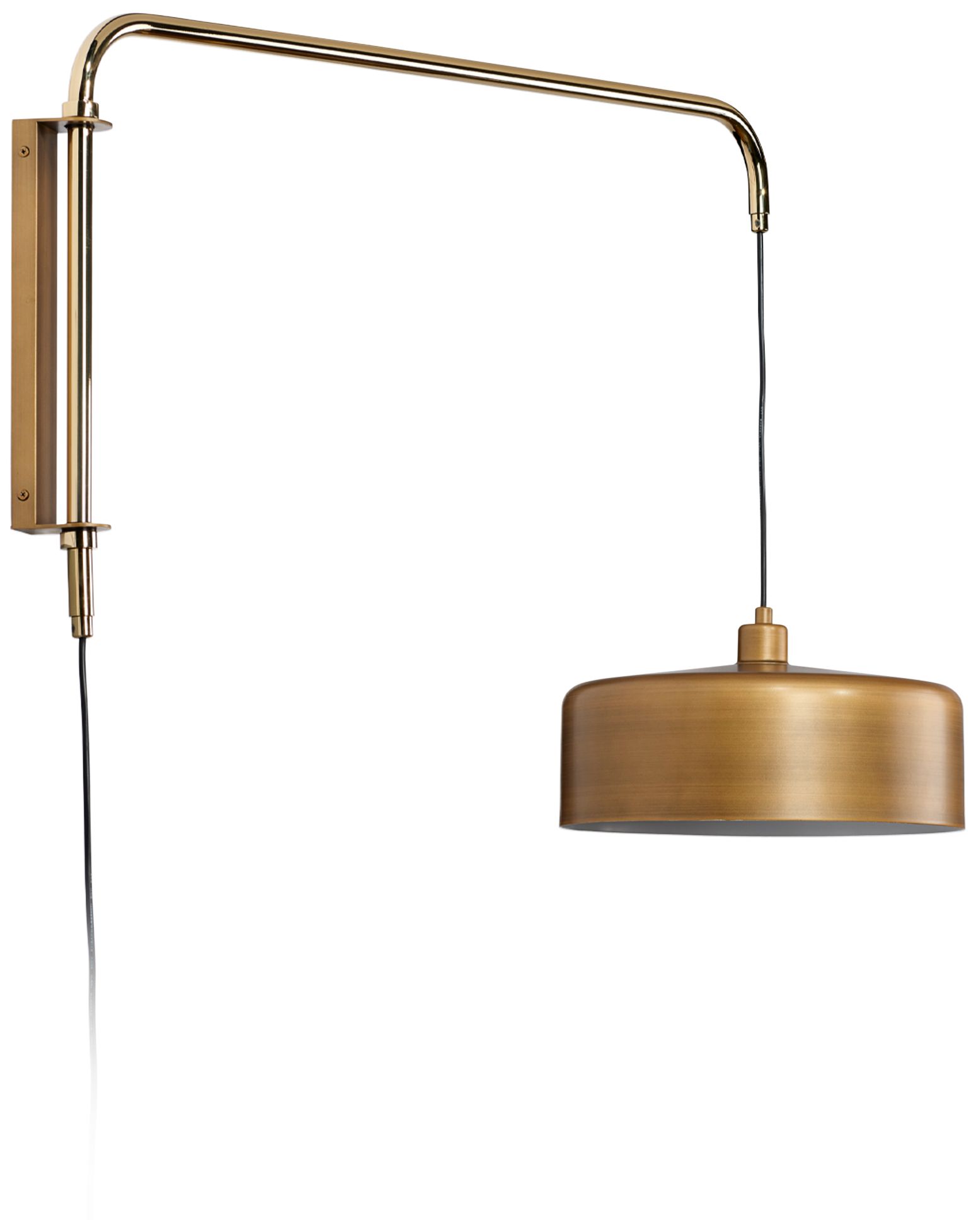 Jamie Young Jeno Satin Brass Metal Large Plug-In Swing Arm Wall Lamp ...