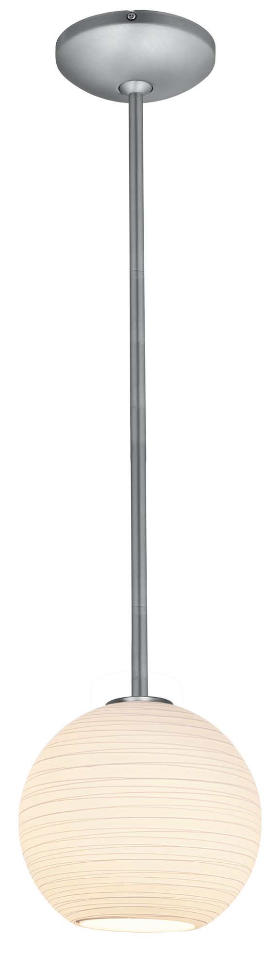 Japanese Lantern Pendant - 8" Pendant - Rods - Steel Finish, White Lin ...