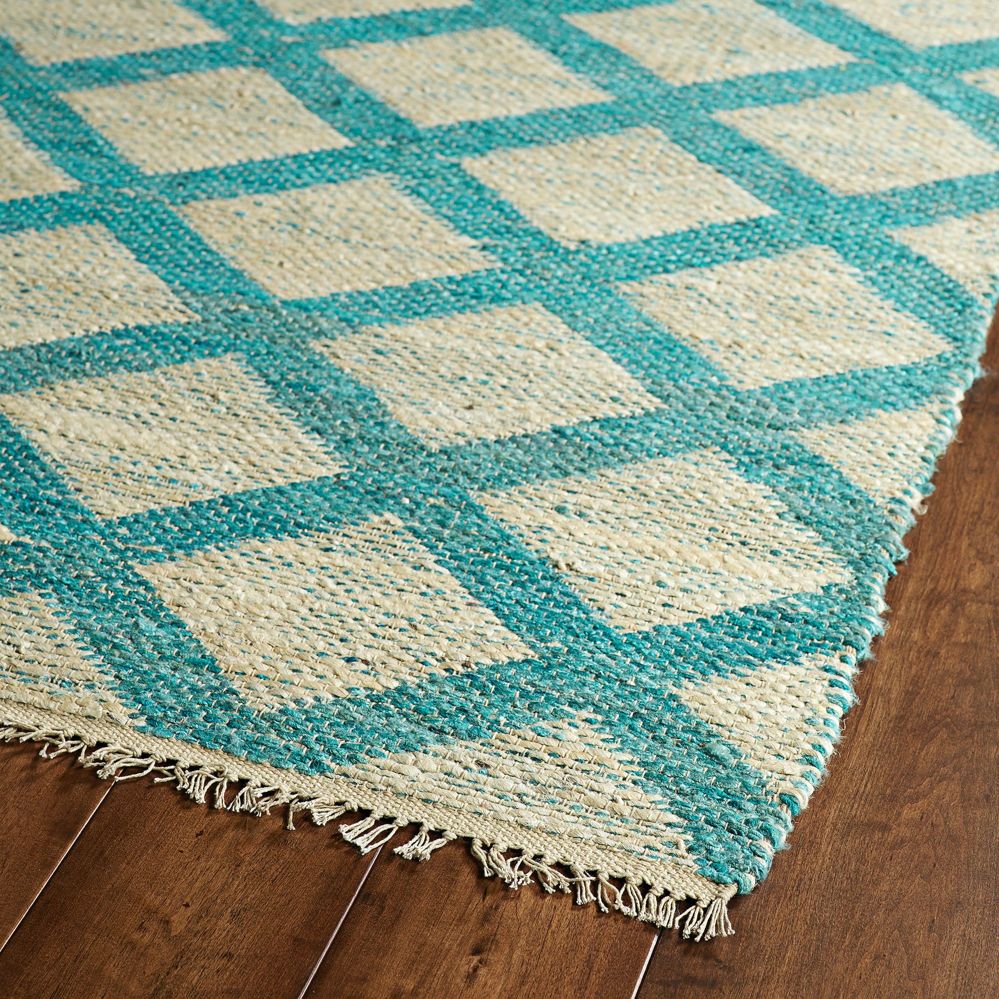 Kaleen Kenwood KEN05-91 Teal Blue Lattice Jute Area Rug - #7H379 ...