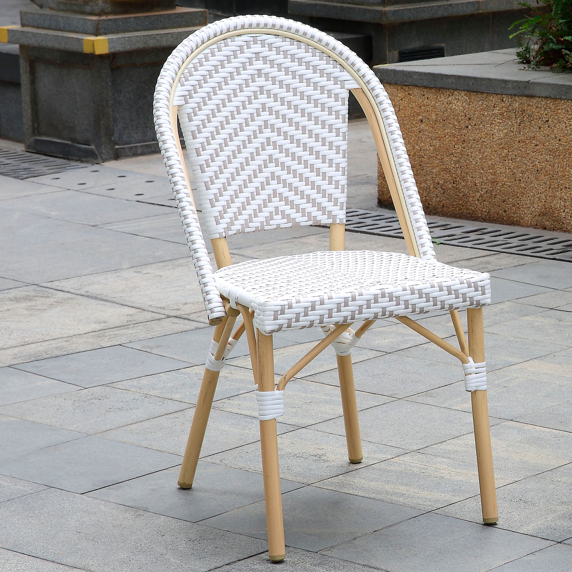 Kali Gray White Wicker Outdoor Dining Chairs Set of 2 - #253G3 | Lamps Plus