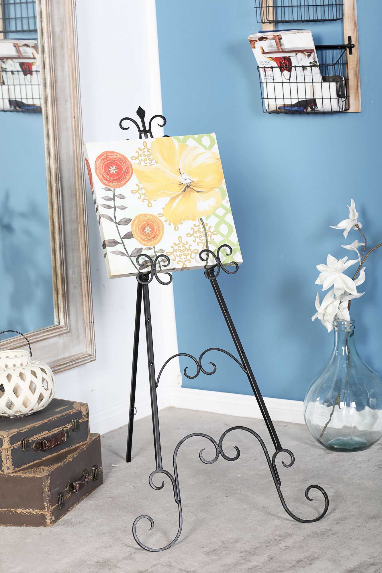 Kavia 49"H Black Iron Scrolled Adjustable Stand Floor Easel - #217E6 ...