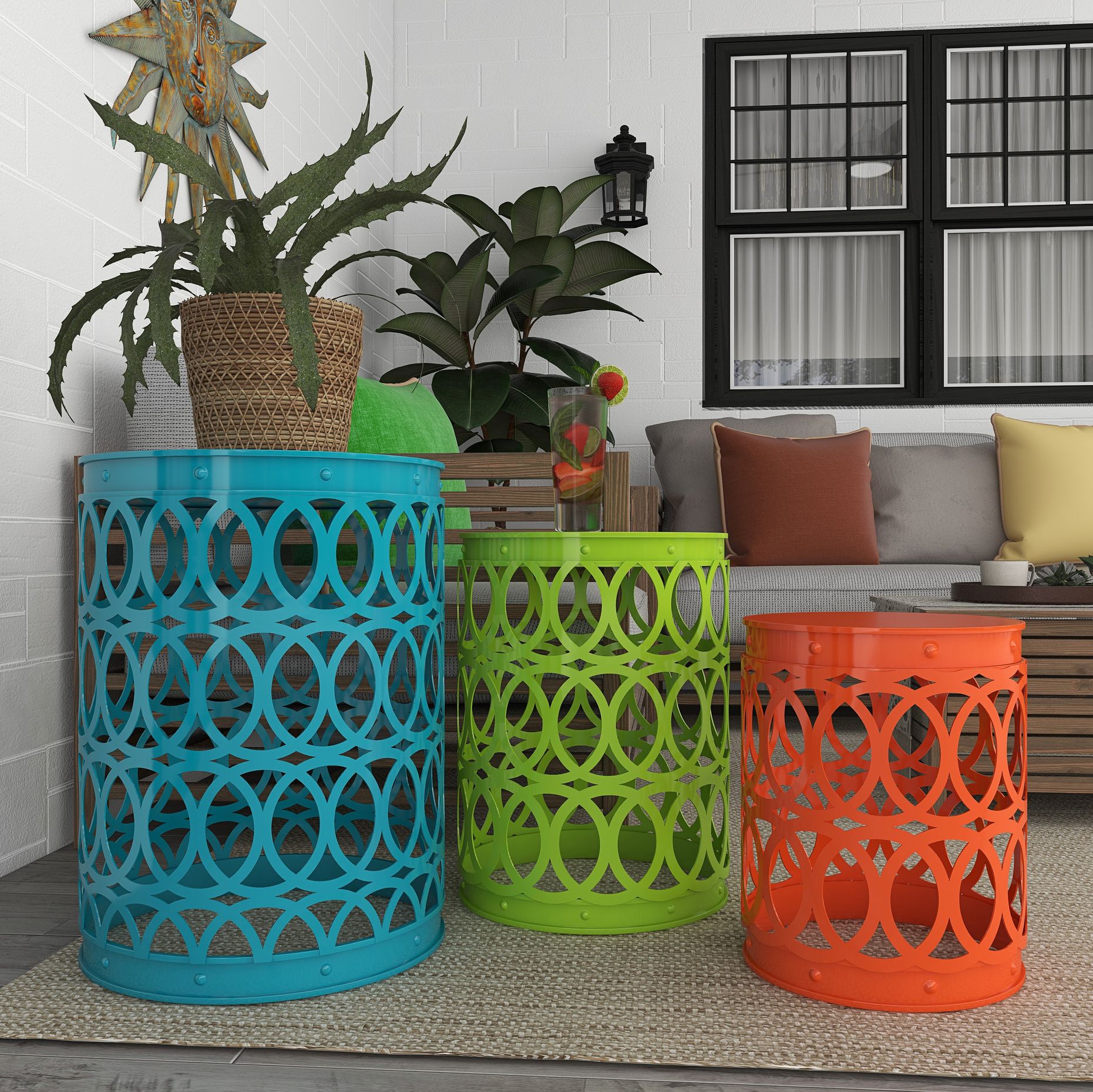 Kelly 16 Wide Blue Green Orange Nesting Accent Tables Set of 3