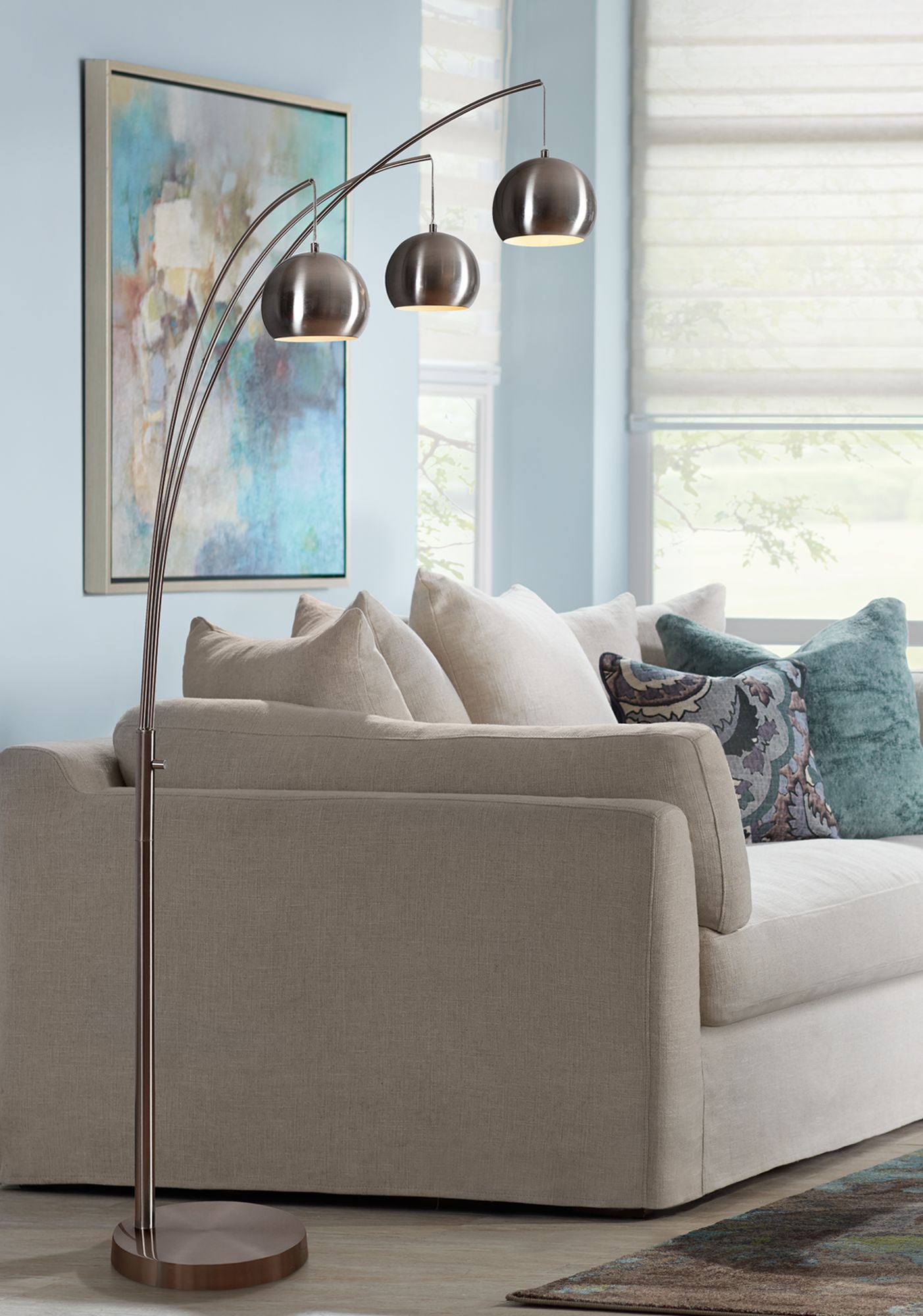 Kenroy Home Joan Brushed Steel 3-Light Arc Floor Lamp - #65K77 | Lamps Plus