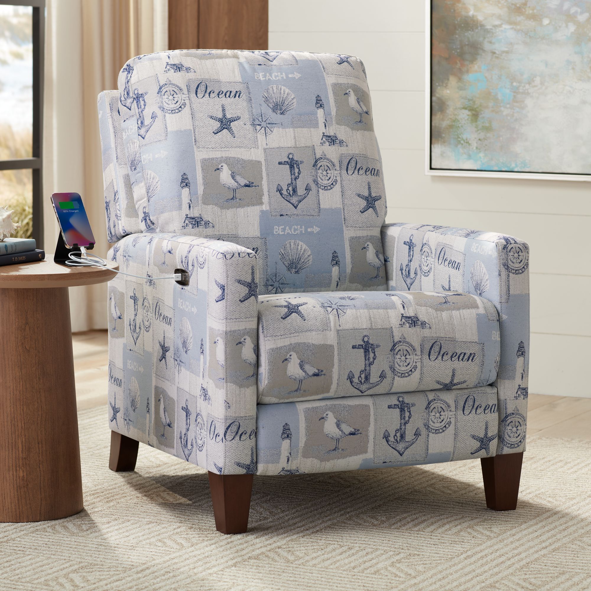 Coastal Living Room Recliner Chair Frankie Electric Recliner Glider