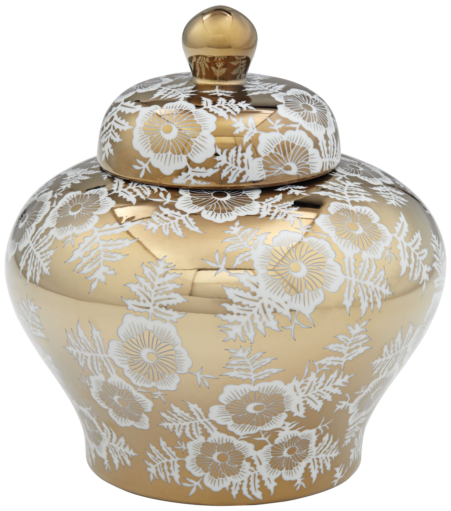 Kensington Hill Seabaugh 9 1/2" White and Gold Ginger Jar with Lid ...