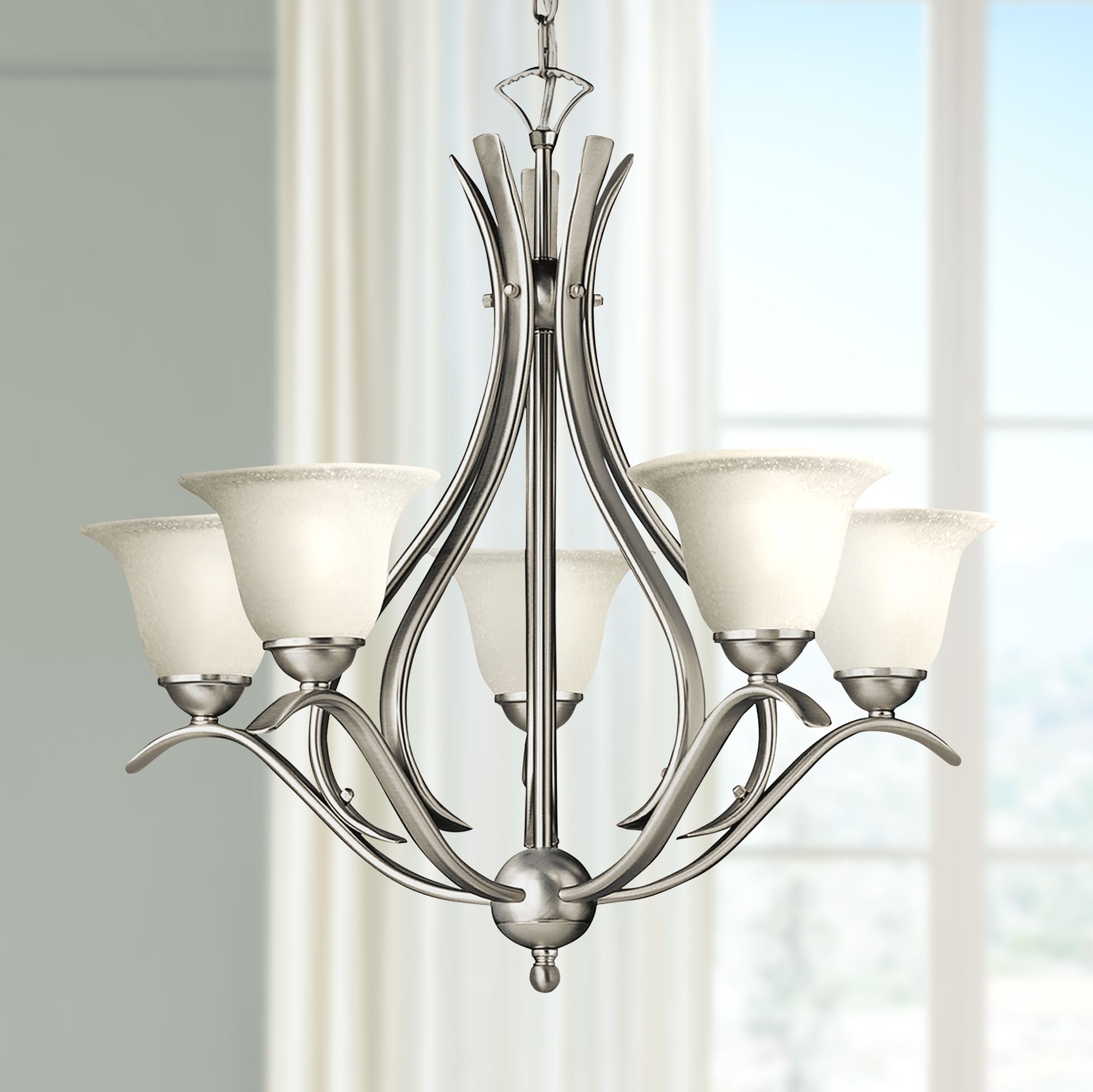 Brushed Nickel Chandeliers in Lighting Collections | Lamps Plus