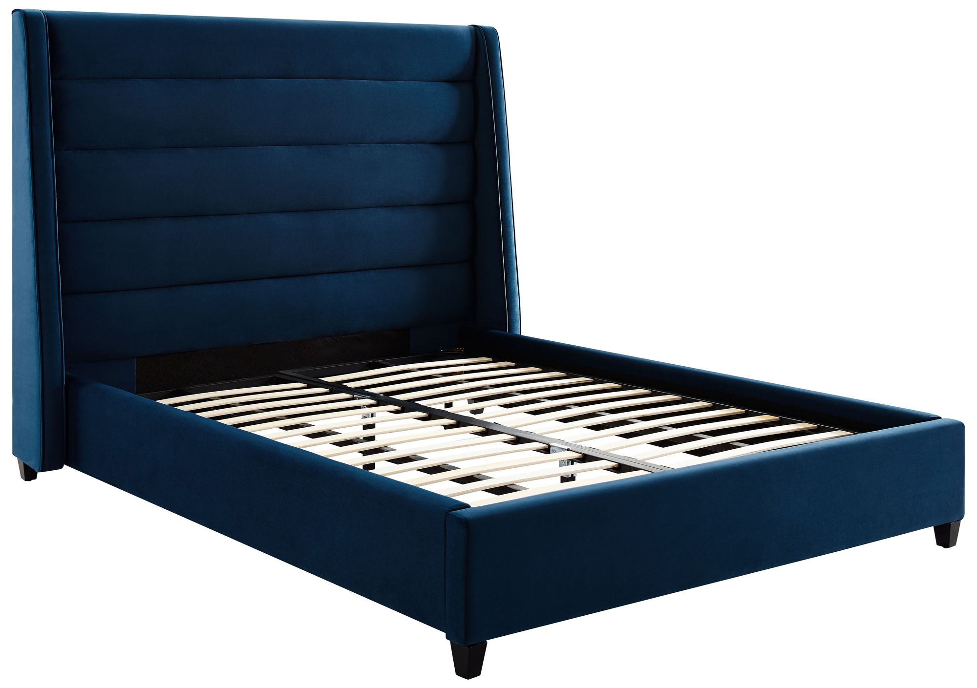 Koah Navy Velvet Channel Tufted Platform Bed - #80P06 | Lamps Plus