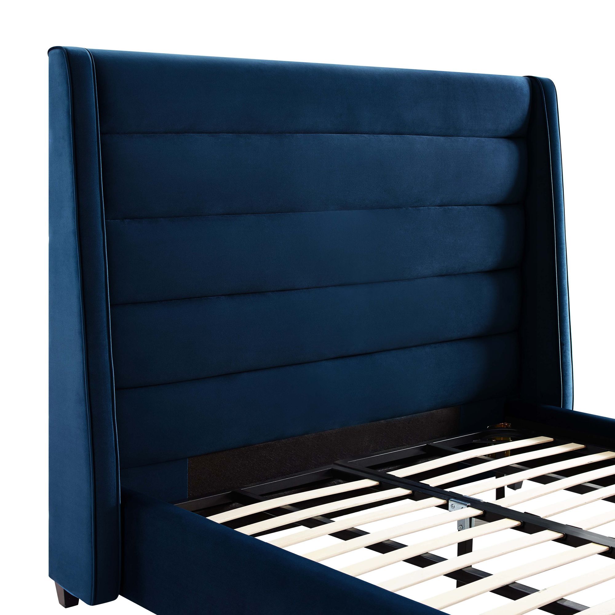 Koah Navy Velvet Channel Tufted Platform Bed - #80P06 | Lamps Plus