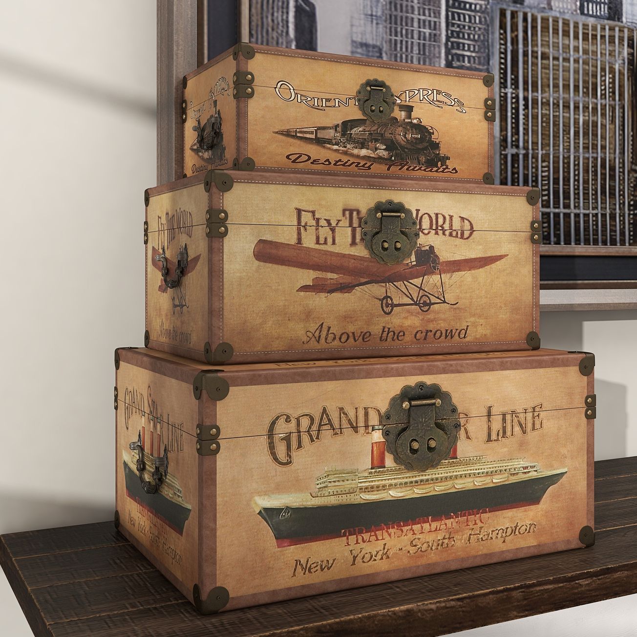 Laramie 17" Wide Brown Wood Nesting Trunks Set of 3 - #7441A | Lamps Plus