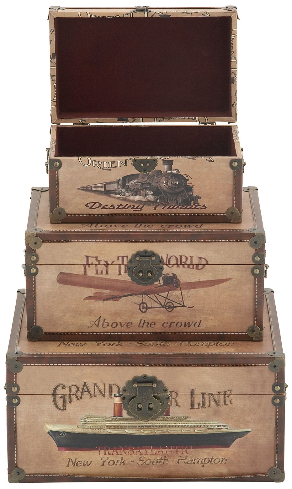 Laramie 17" Wide Brown Wood Nesting Trunks Set of 3 - #7441A | Lamps Plus