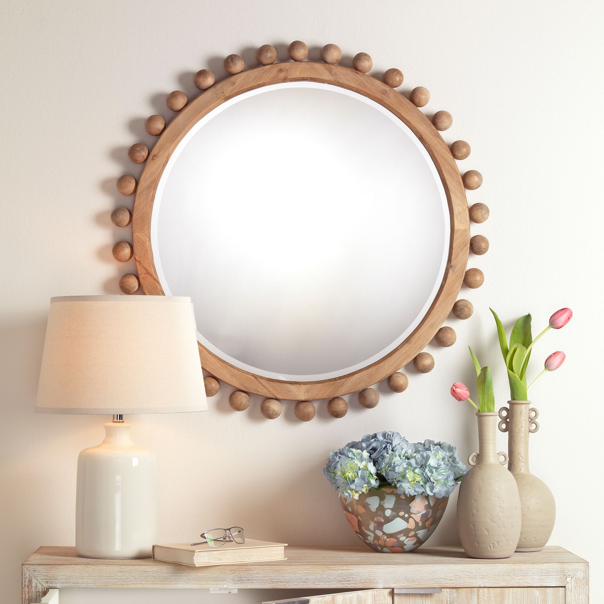 Natural Wood Round Mirror 34.75 Inch Coastal - #9653R | Lamps Plus