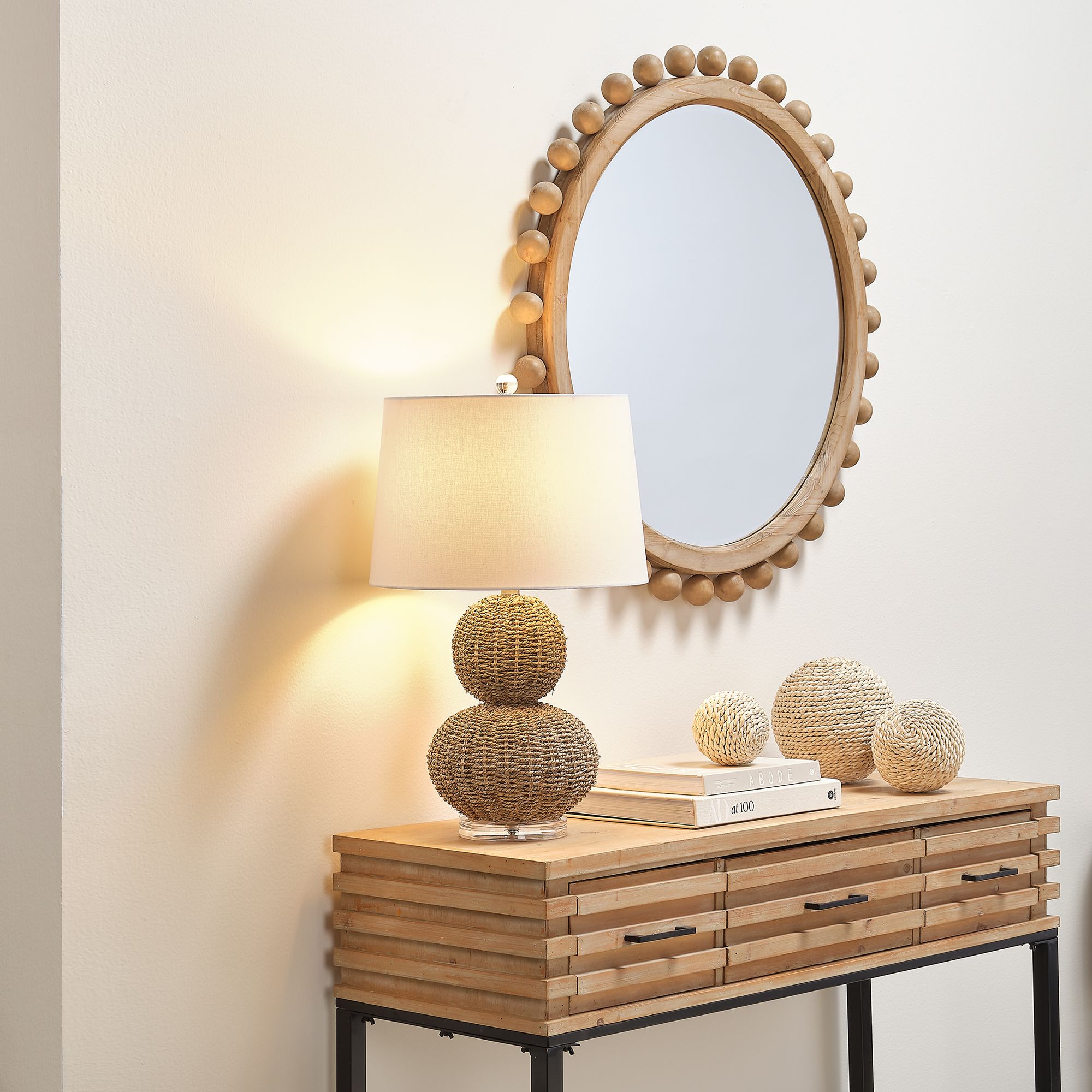 Natural Wood Round Mirror 34.75 Inch Coastal - #9653R | Lamps Plus