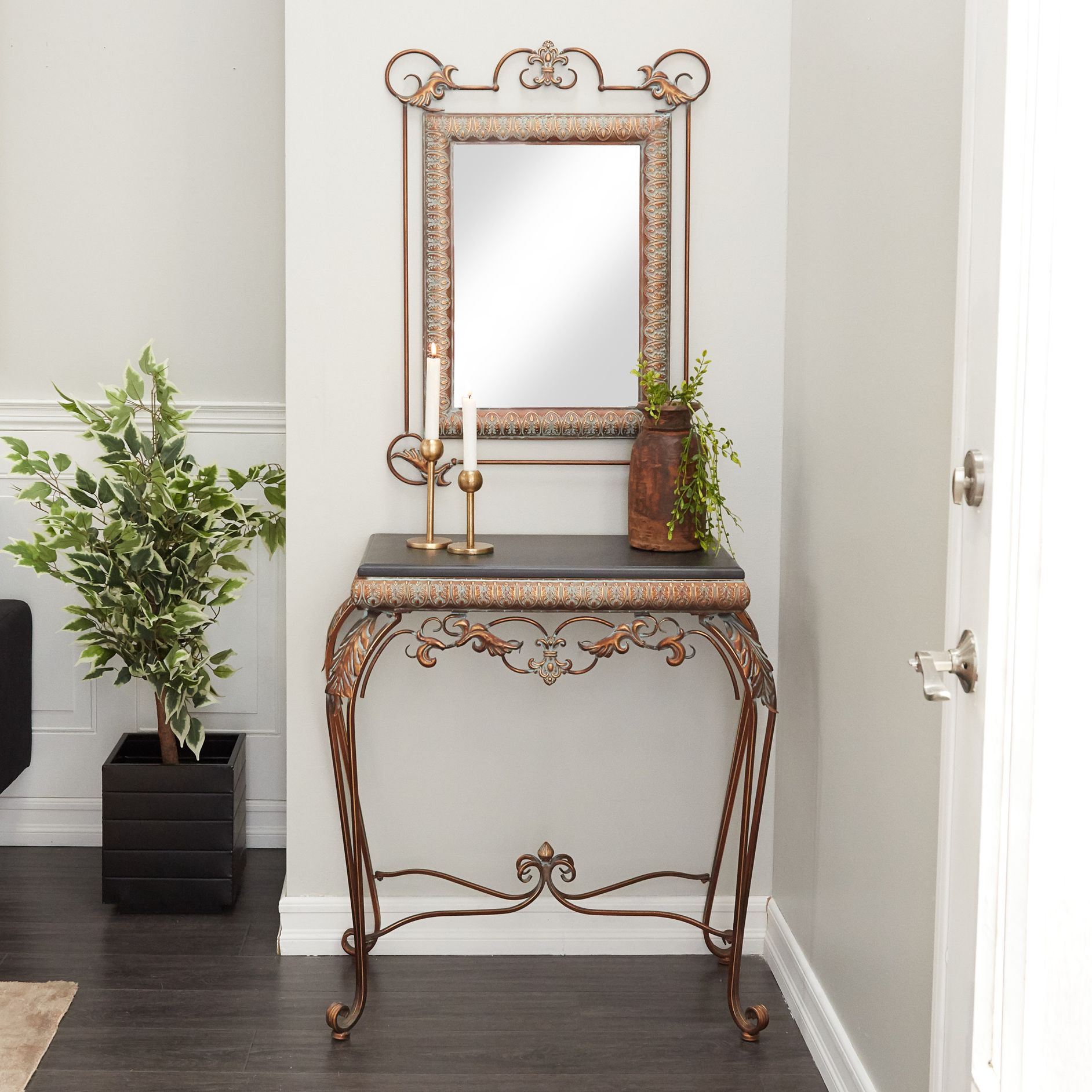 Lilah Distressed Bronze 2 Piece Console Table and Mirror Set