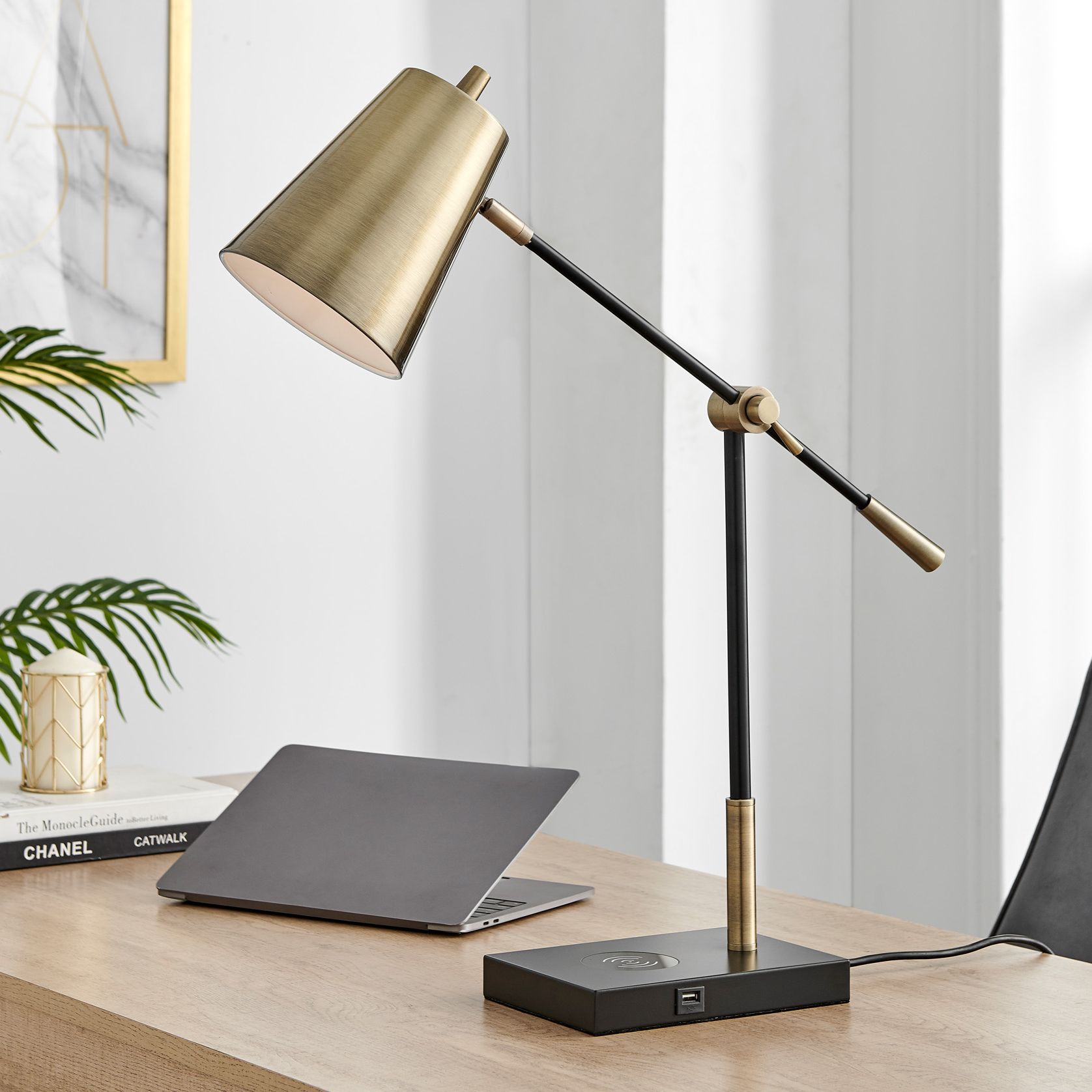Lite Source Salma 30" Brass Black Task Lamp with Wireless Charging Pad ...