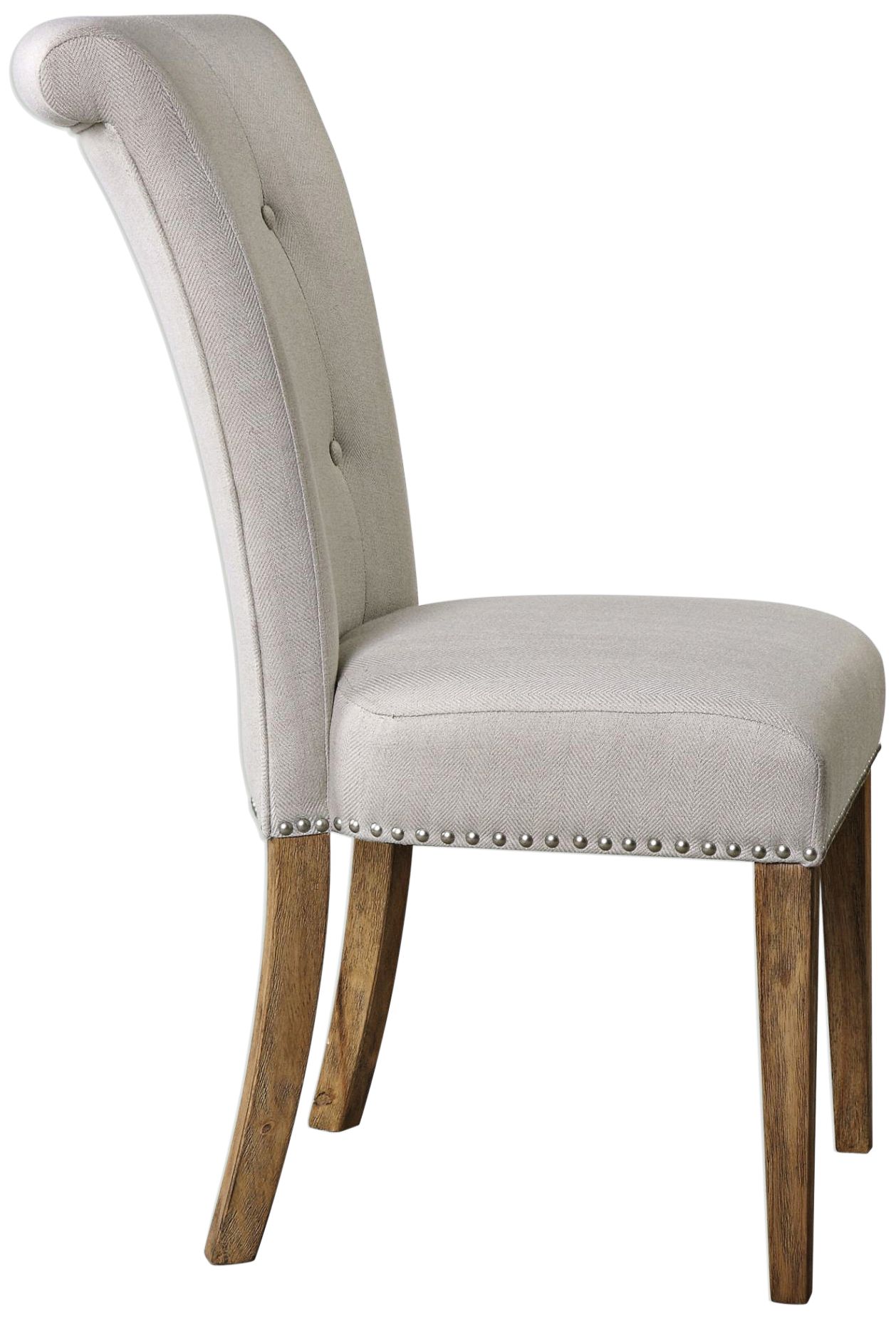 Lucasse Oatmeal Fabric and Wood Tufted Dining Chair - #18R52 | Lamps Plus