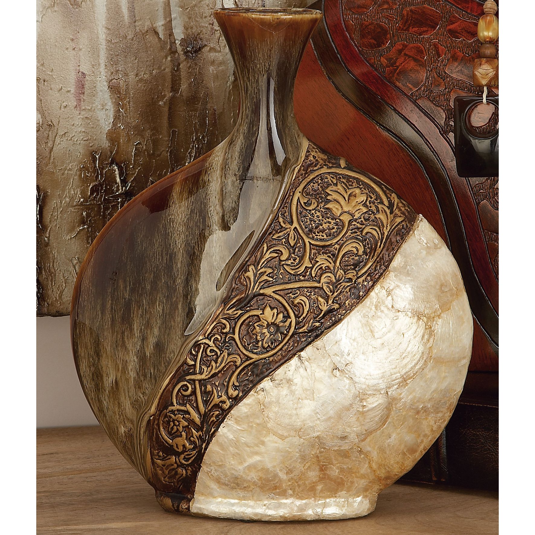 Maizie Brown Ceramic 13 3/4" High Decorative Vase - #809V4 | Lamps Plus