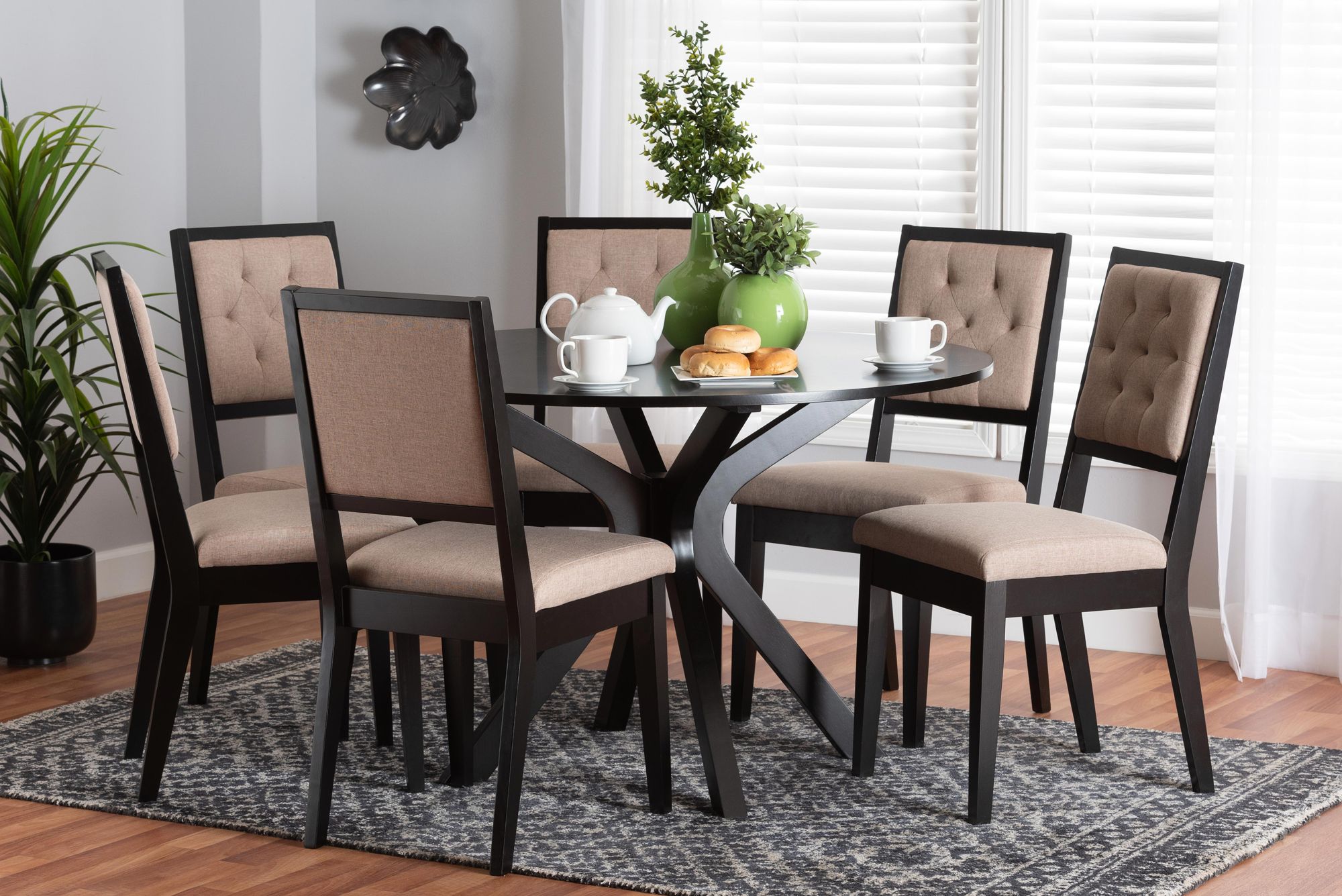 Mana Sand Fabric Dark Brown Wood 7-Piece Dining Set - #2048C | Lamps Plus