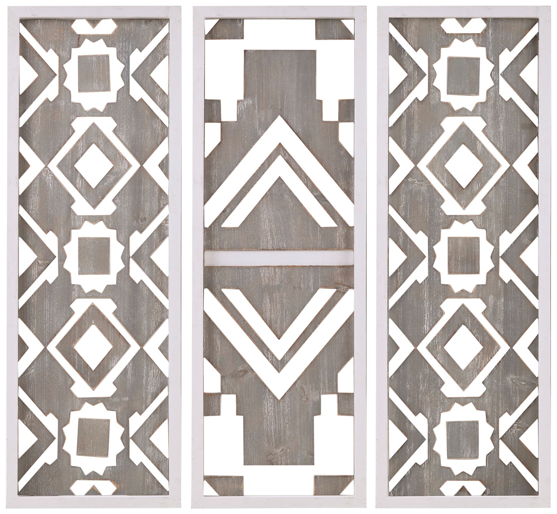 Mandal Panel 40" High Gray Printed Wood 3-Piece Wall Art Set - #968K3 ...