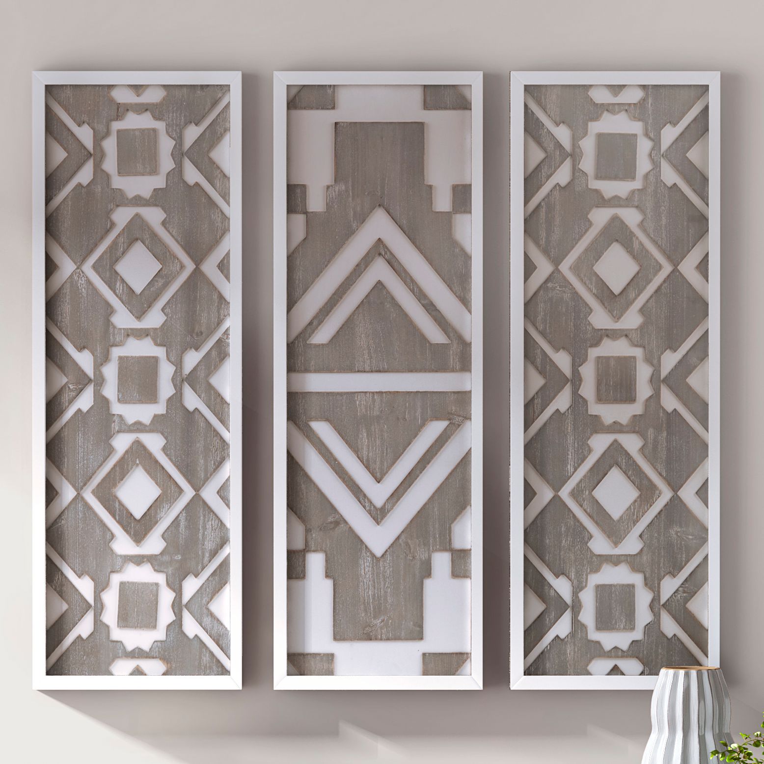 Mandal Panel 40" High Gray Printed Wood 3-Piece Wall Art Set - #968K3 ...