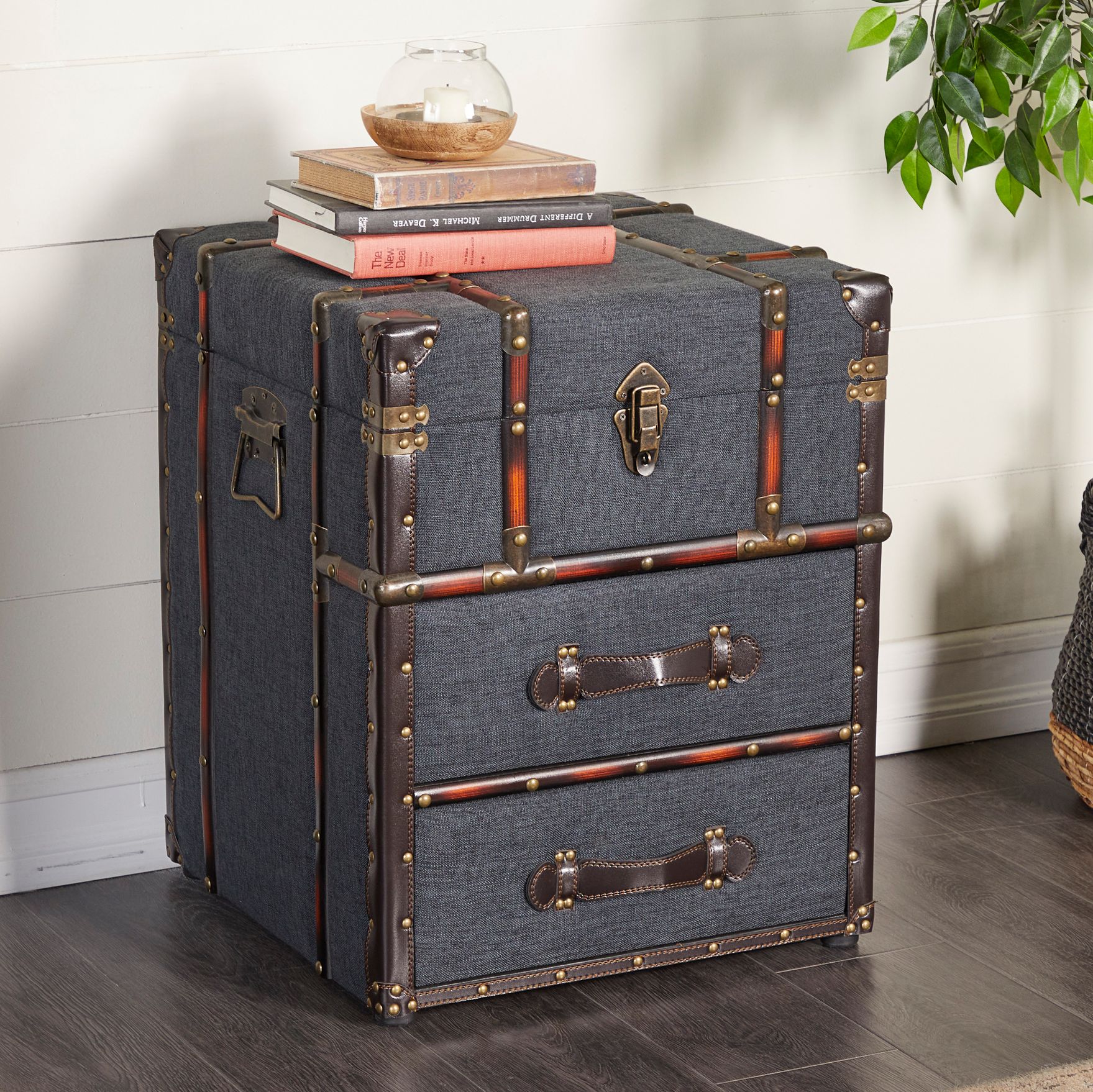 Marina 18" Wide Dark Blue Linen 2-Drawer Storage Cabinet - #114R3 ...