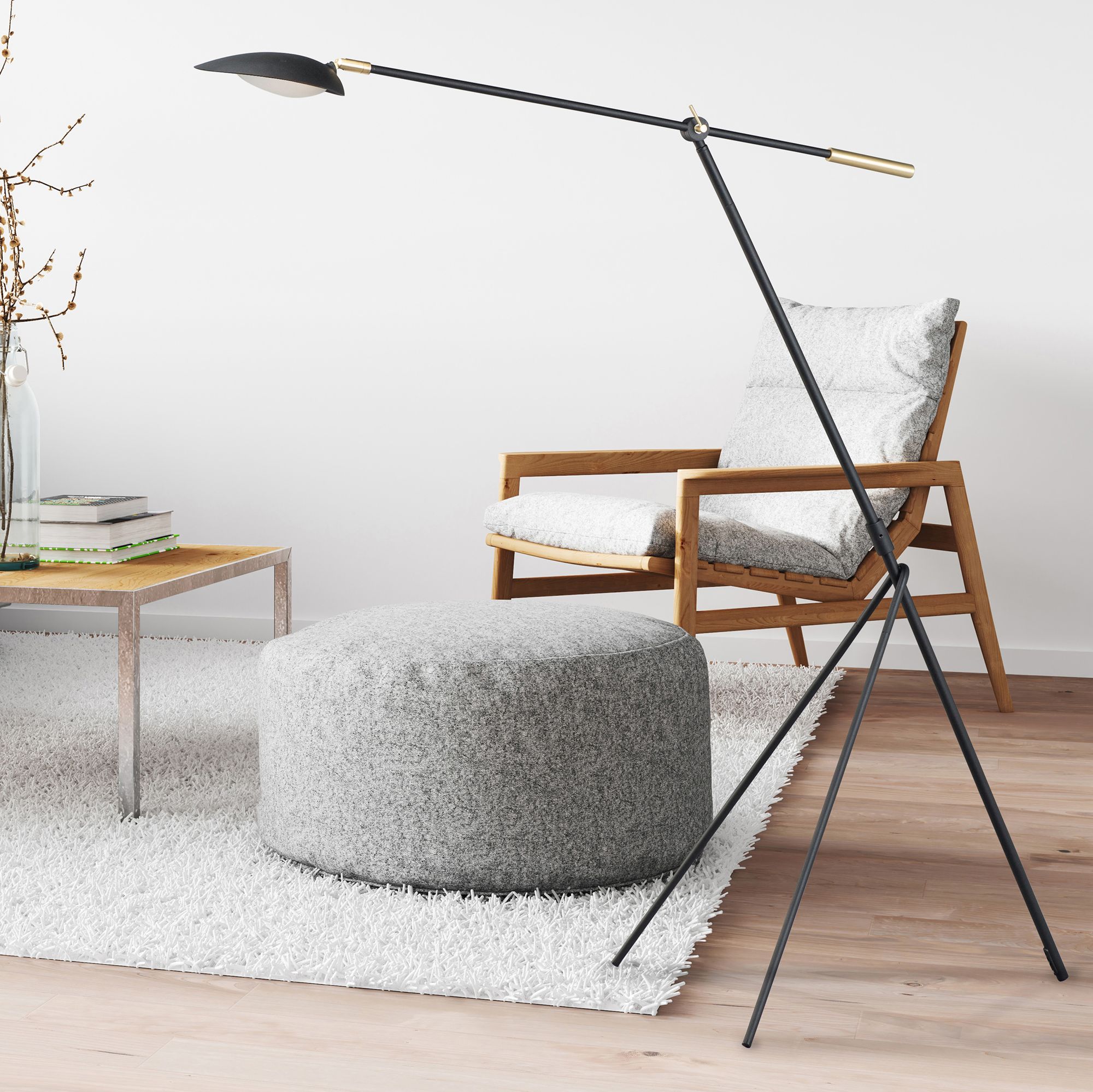 Maxim Scan 60 1/2" Black and Satin Brass LED Modern Tripod Floor Lamp ...