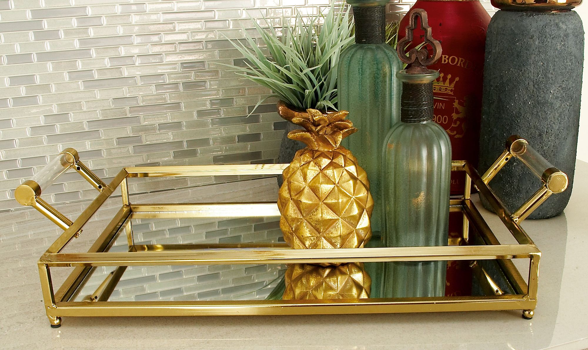 Metallic Gold Rectangular Decorative Tray with Handles - #97G63 | Lamps ...
