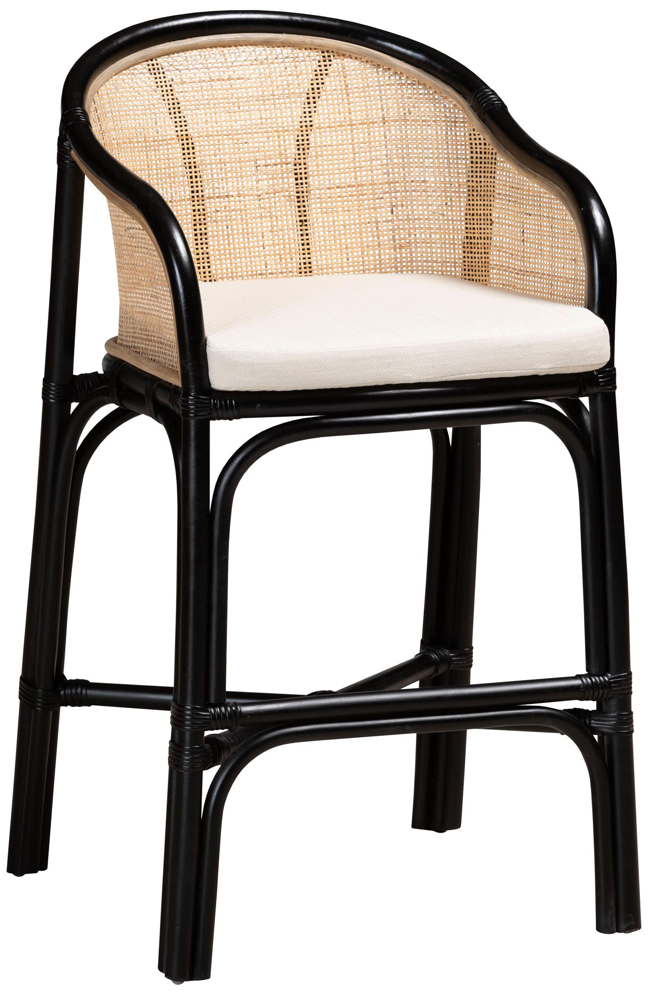 Miranda Modern Bohemian Two Tone Black and Natural Brown Rattan Counter Stool