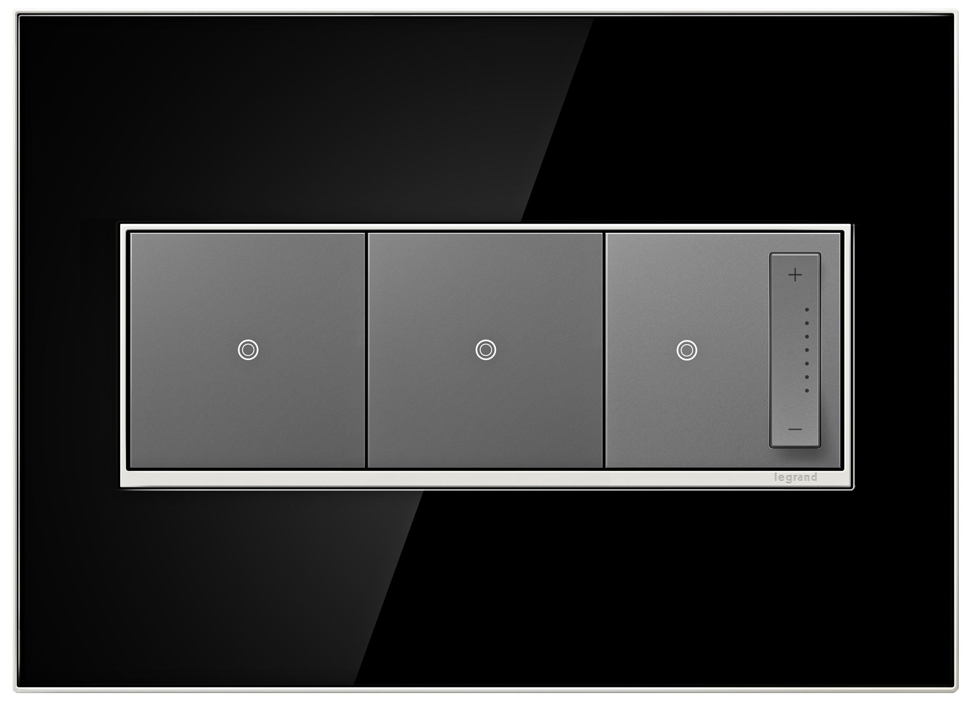 Mirror Black 3-Gang Metal Wall Plate with 2 Switches and Dimmer ...