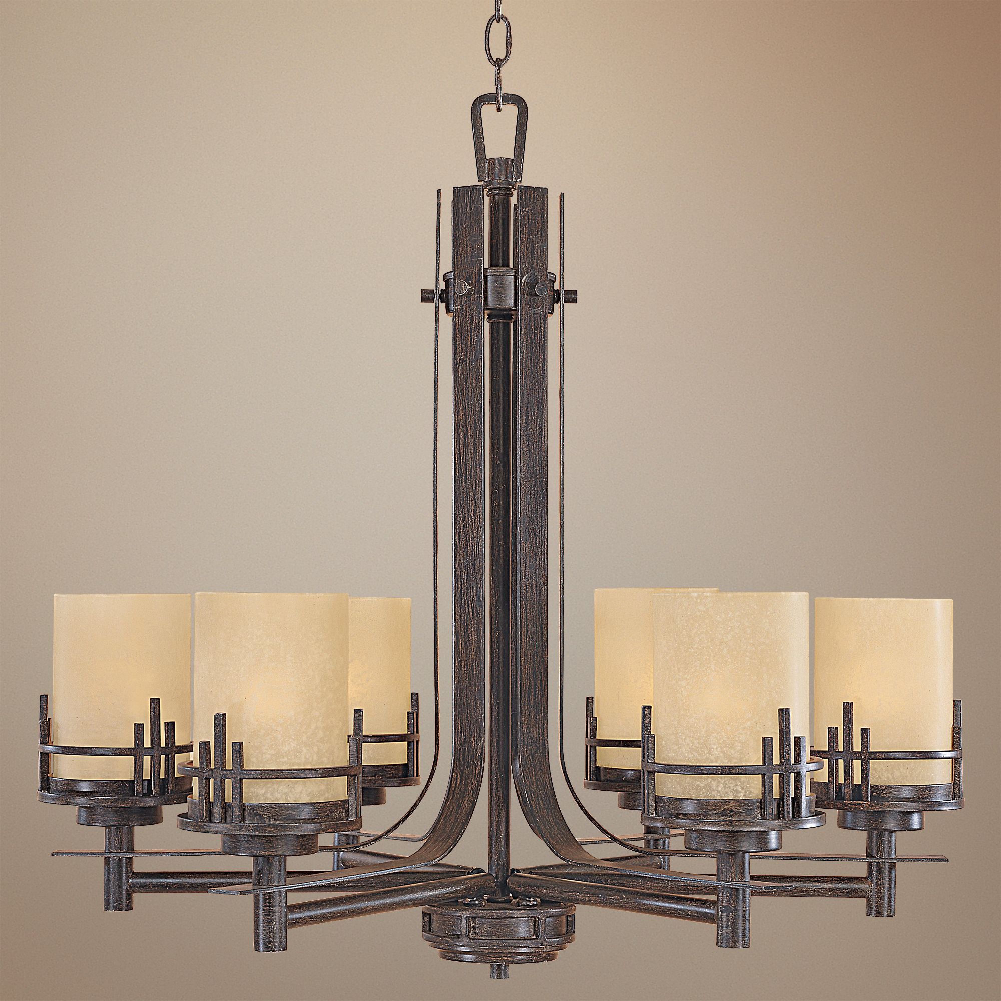 Mission Ridge Warm Mahogany 6-Light Chandelier - #M4355 | Lamps Plus