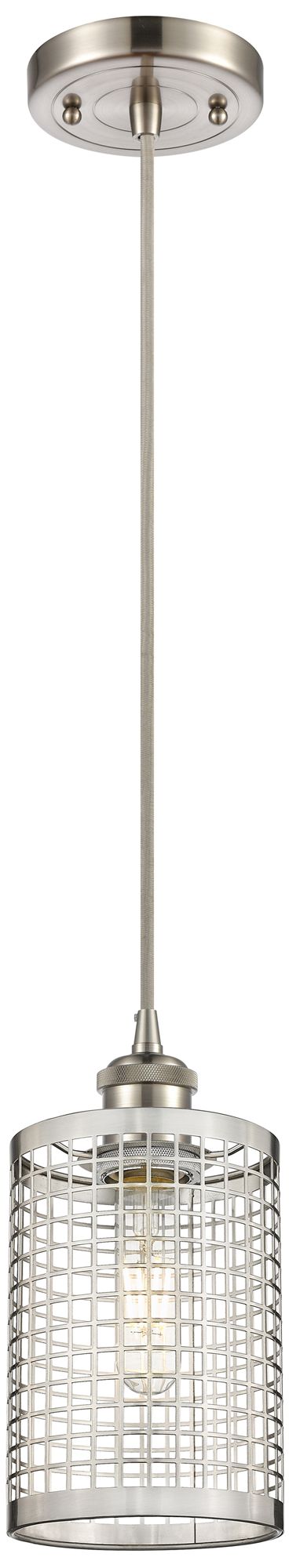 Nestbrook 4.75" Wide Satin Nickel Corded Pendant With Satin Nickel Sha ...