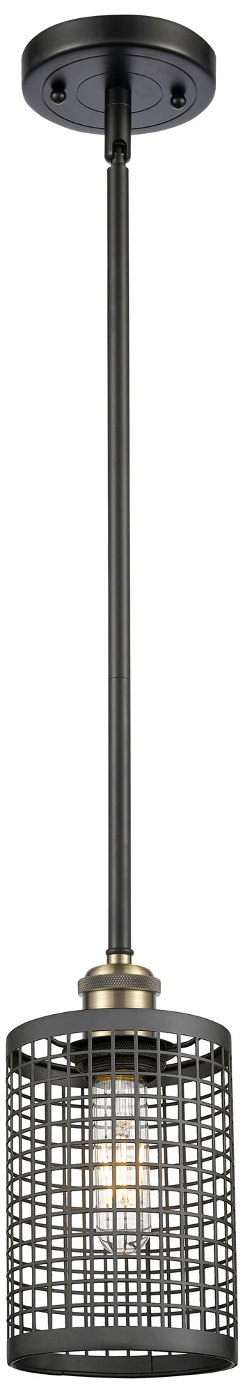 Nestbrook 4.75"W Black Antique Brass Stem Hung Pendant With Black Shad ...