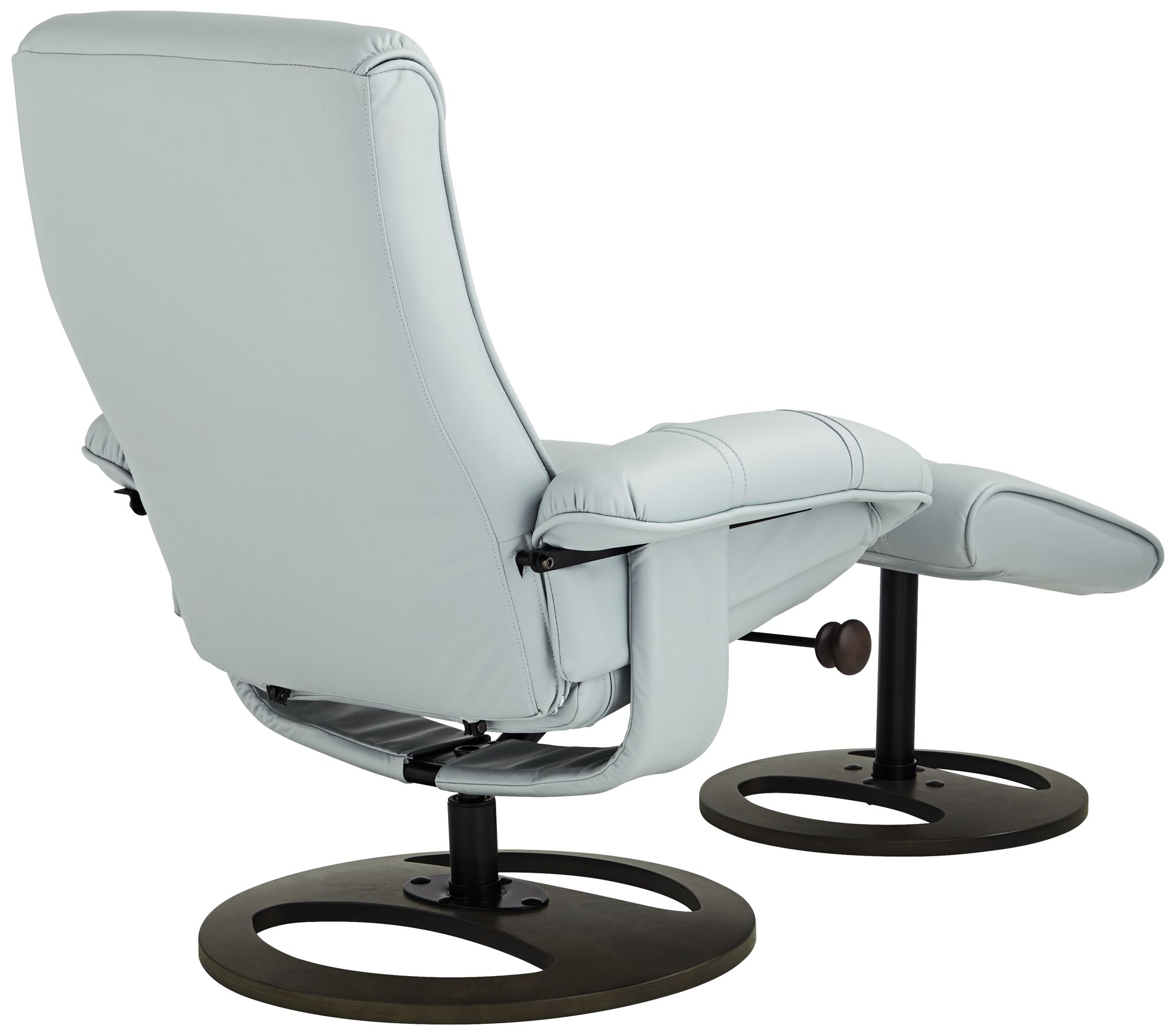 Newport Sky Blue Faux Leather Swivel Recliner and Slanted Ottoman ...