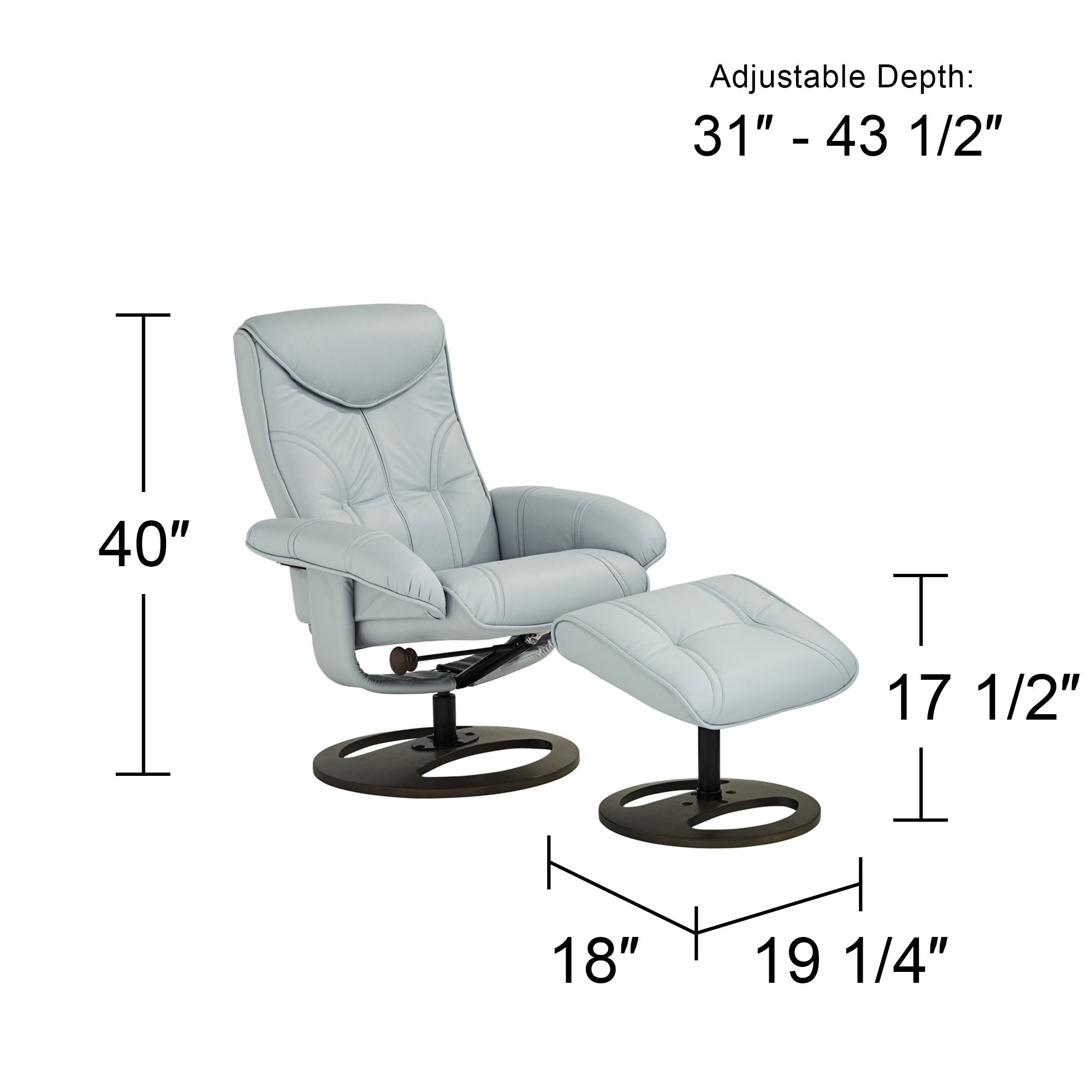 Newport Sky Blue Faux Leather Swivel Recliner and Slanted Ottoman ...