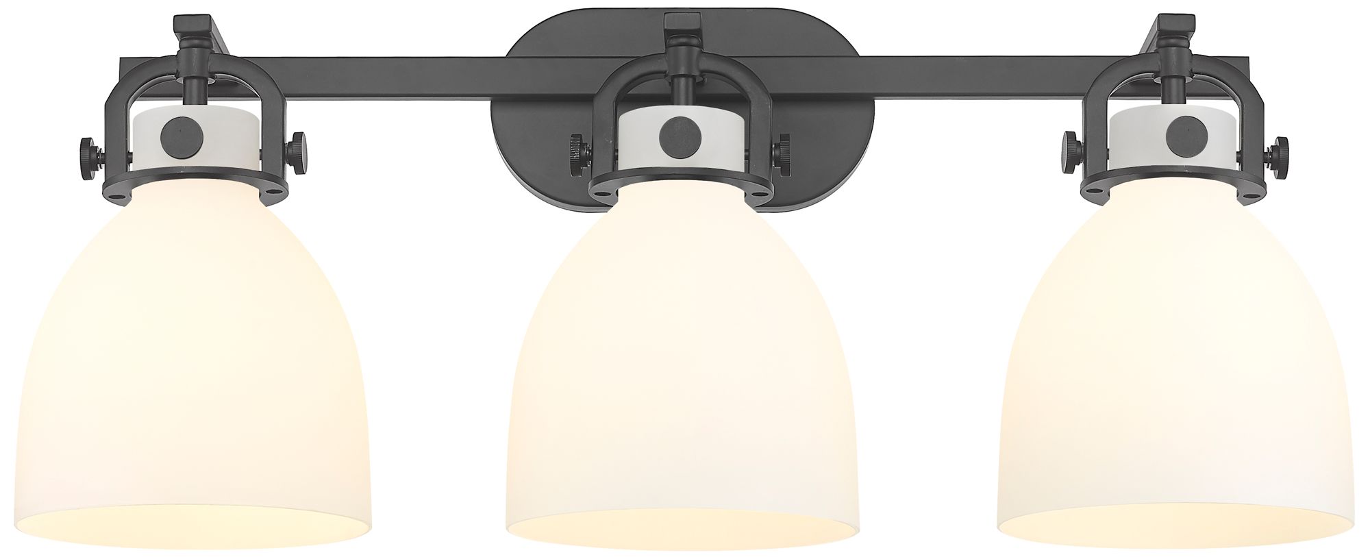 Newton Bell 27" Wide 3 Light Matte Black Bath Light With White Shade ...