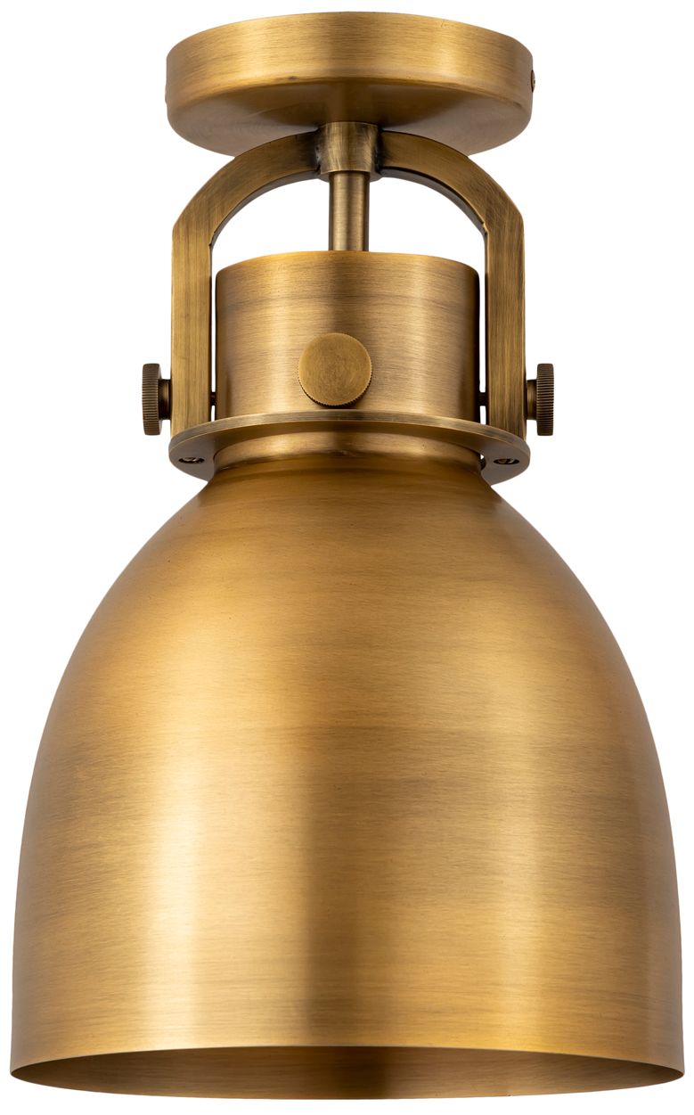 Newton Bell 8" Wide Brushed Brass Flush Mount With Brushed Brass Shade ...