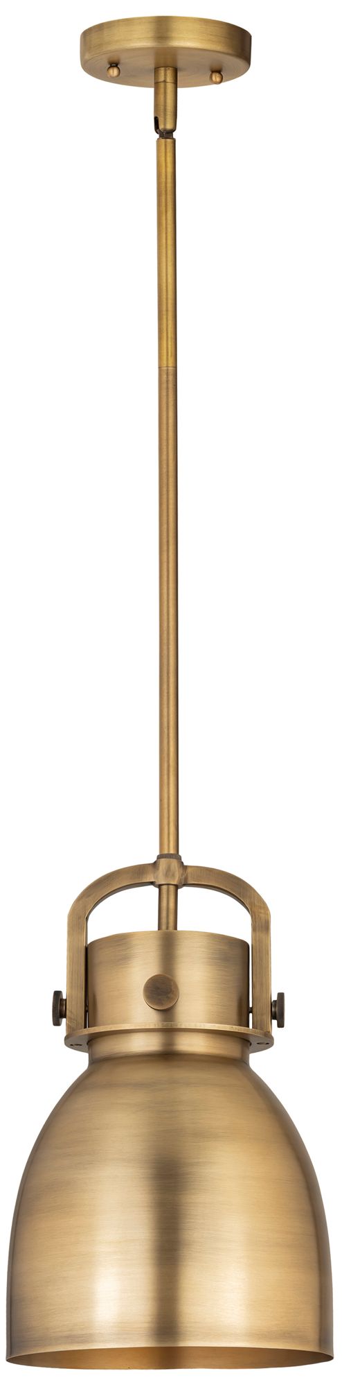 Newton Metal Bell 8"W Brushed Brass Stemmed Pendant w/ Brushed Brass S ...