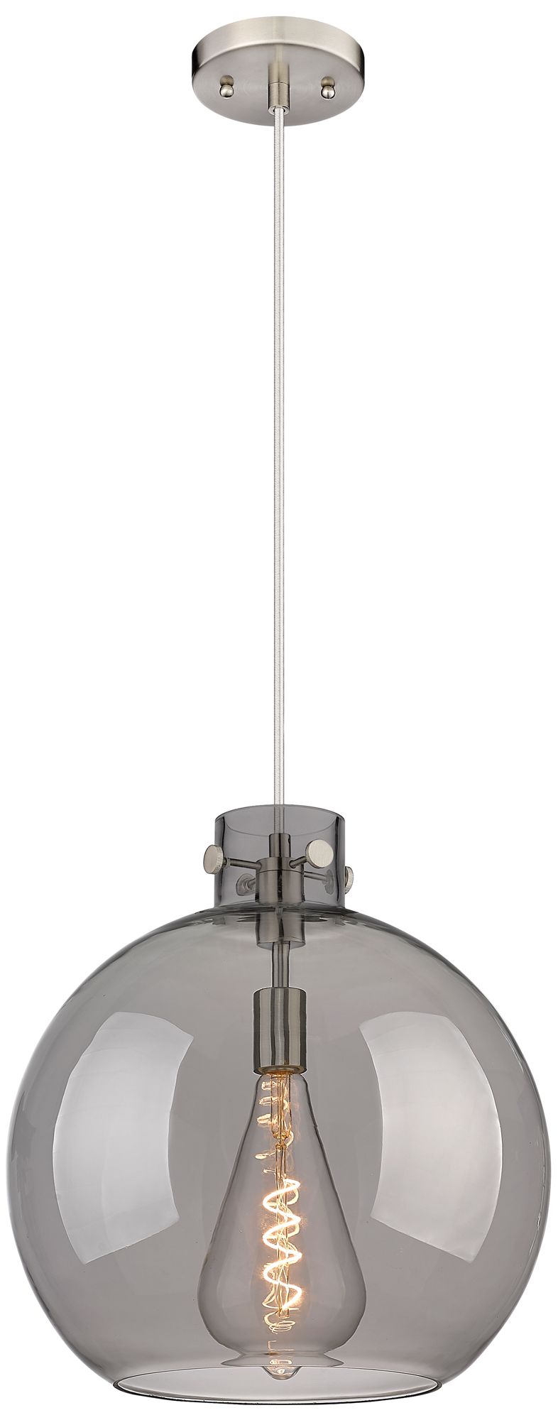 Newton Sphere 16" Wide Cord Hung Satin Nickel Pendant With Smoke Shade ...