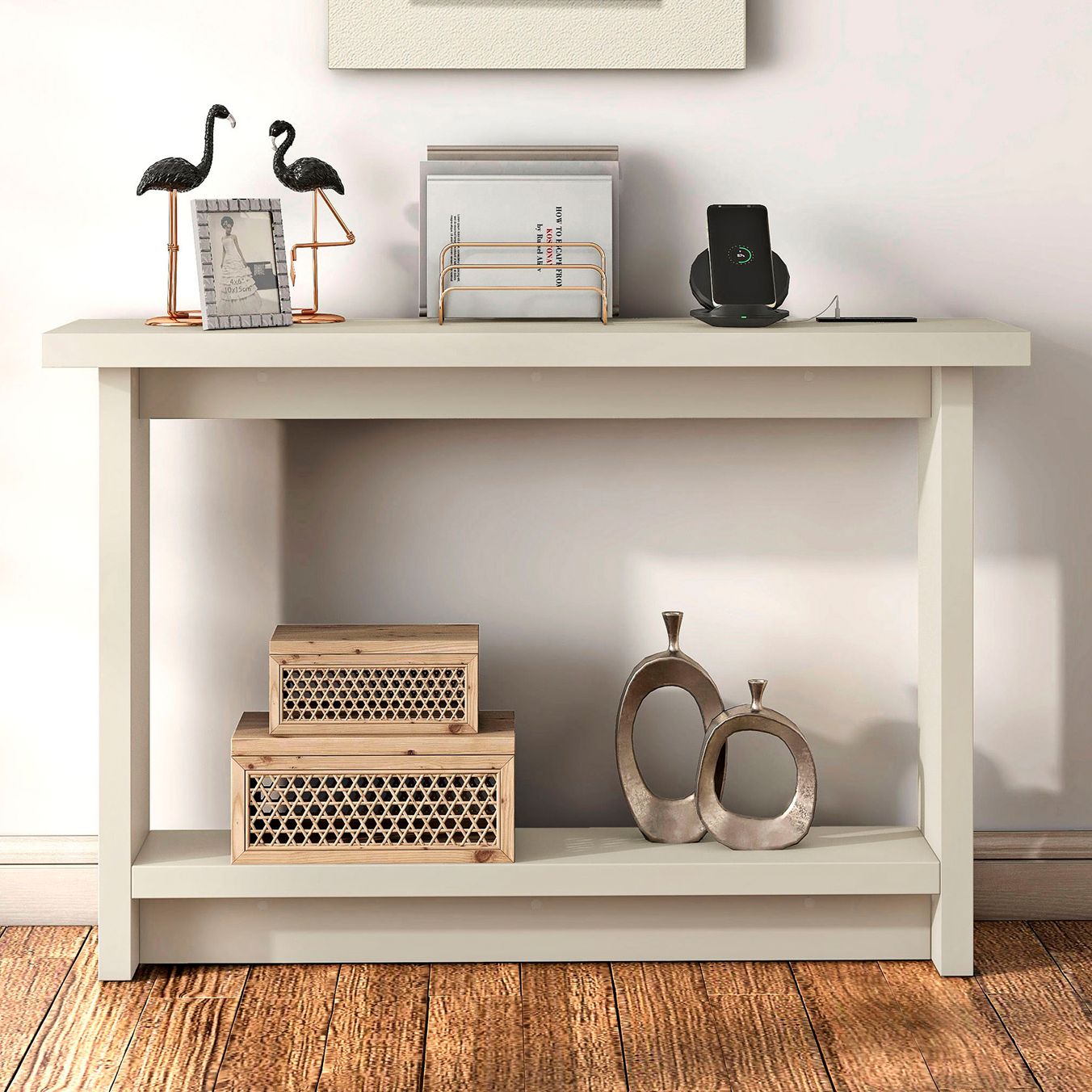 Noham 47 1 4 W White Console Table with USB and Power Ports 6429H Lamps Plus
