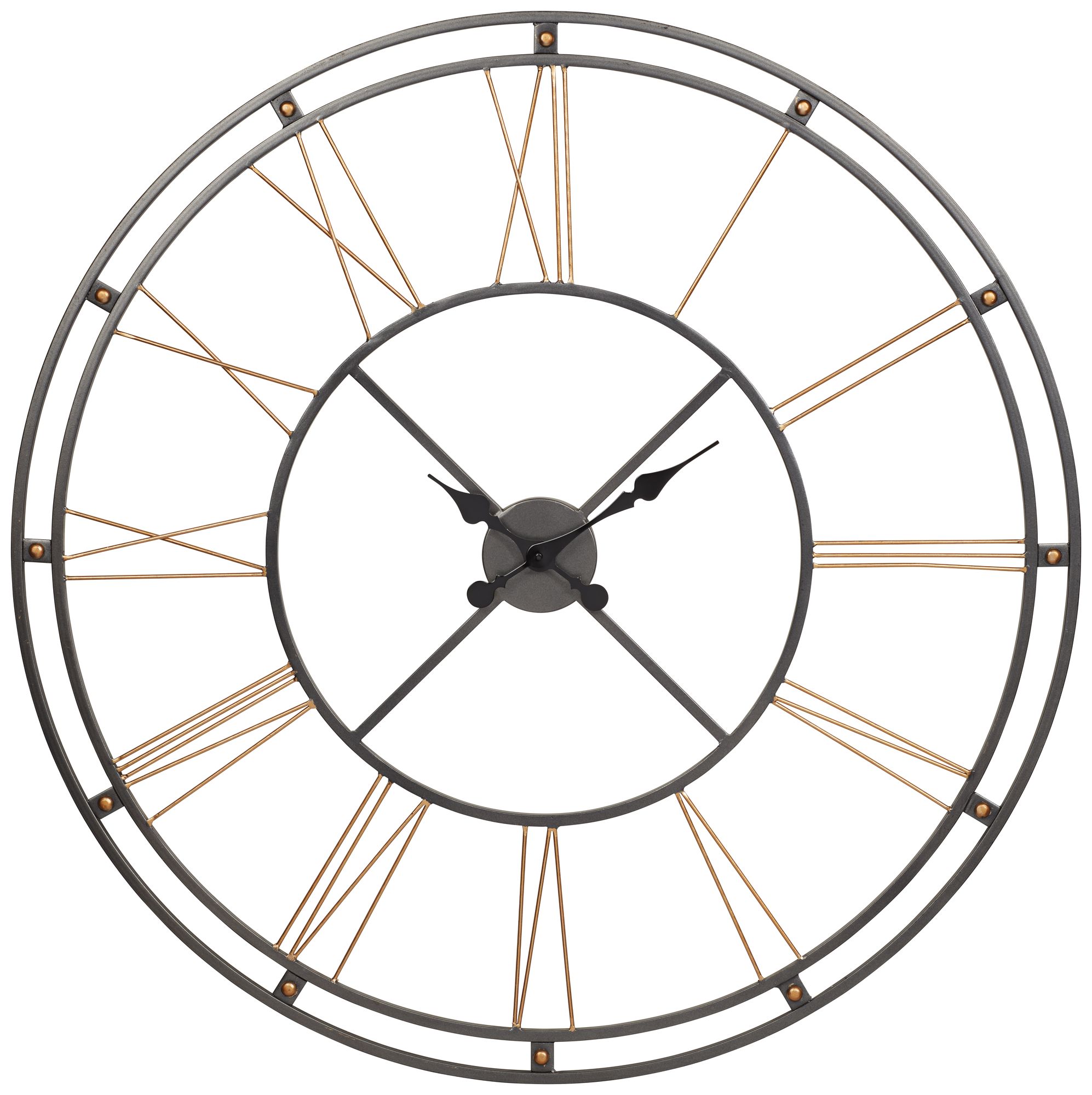 Nolla Gunmetal and Gold Metal 36" Round Wall Clock - #91V15 | Lamps Plus