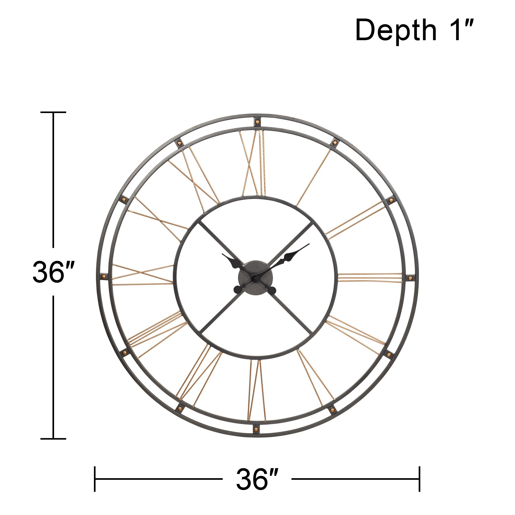 Nolla Gunmetal and Gold Metal 36" Round Wall Clock - #91V15 | Lamps Plus
