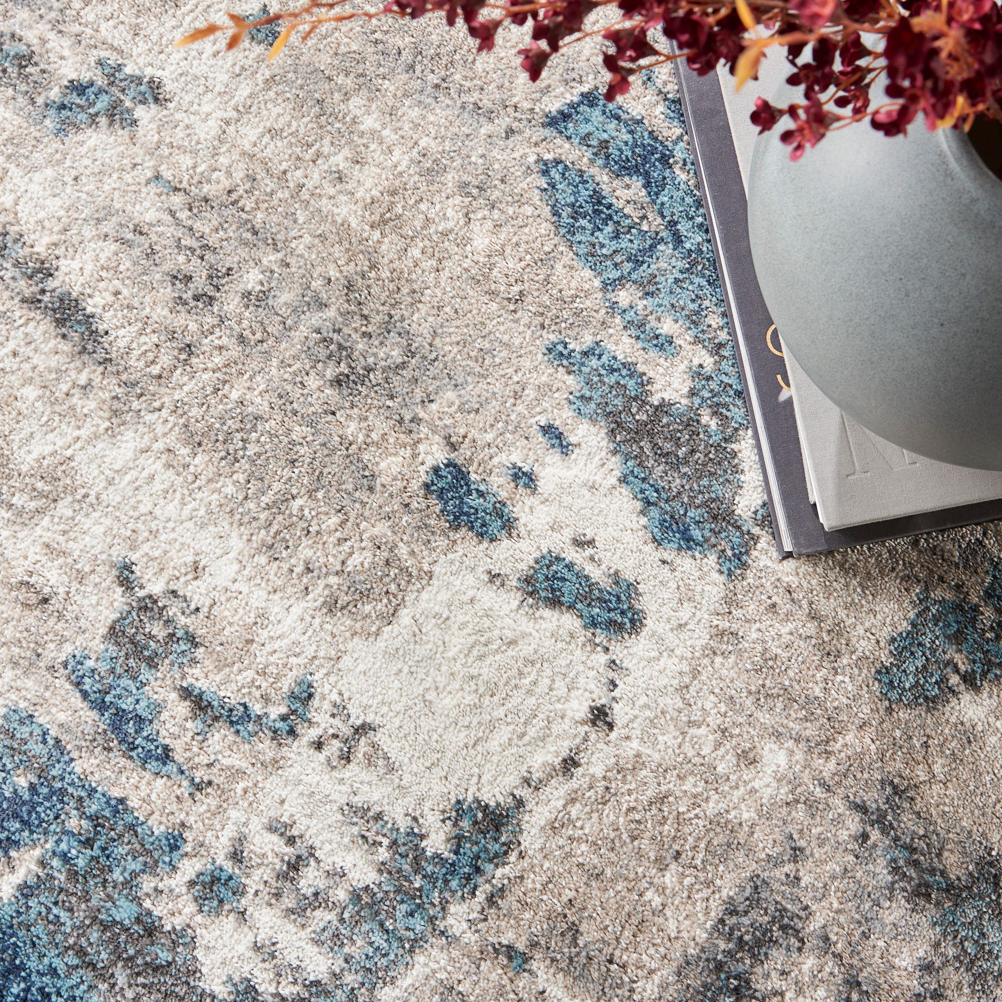 Nourison American Manor AMR04 Blue Ivory Area Rug - #640H2 | Lamps Plus