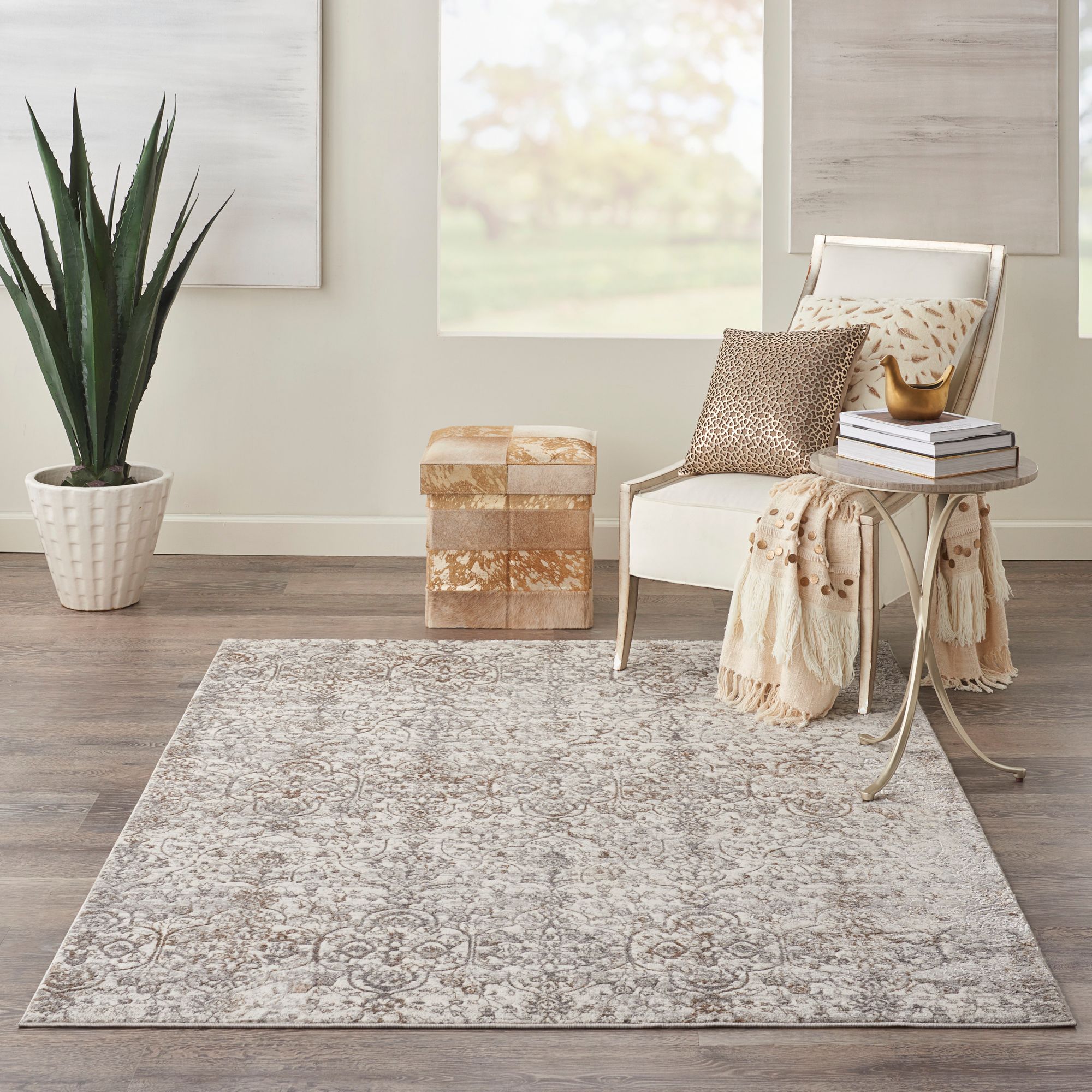 Nourison Royal Terrace KI43 Beige Gray Area Rug 694H2 Lamps Plus