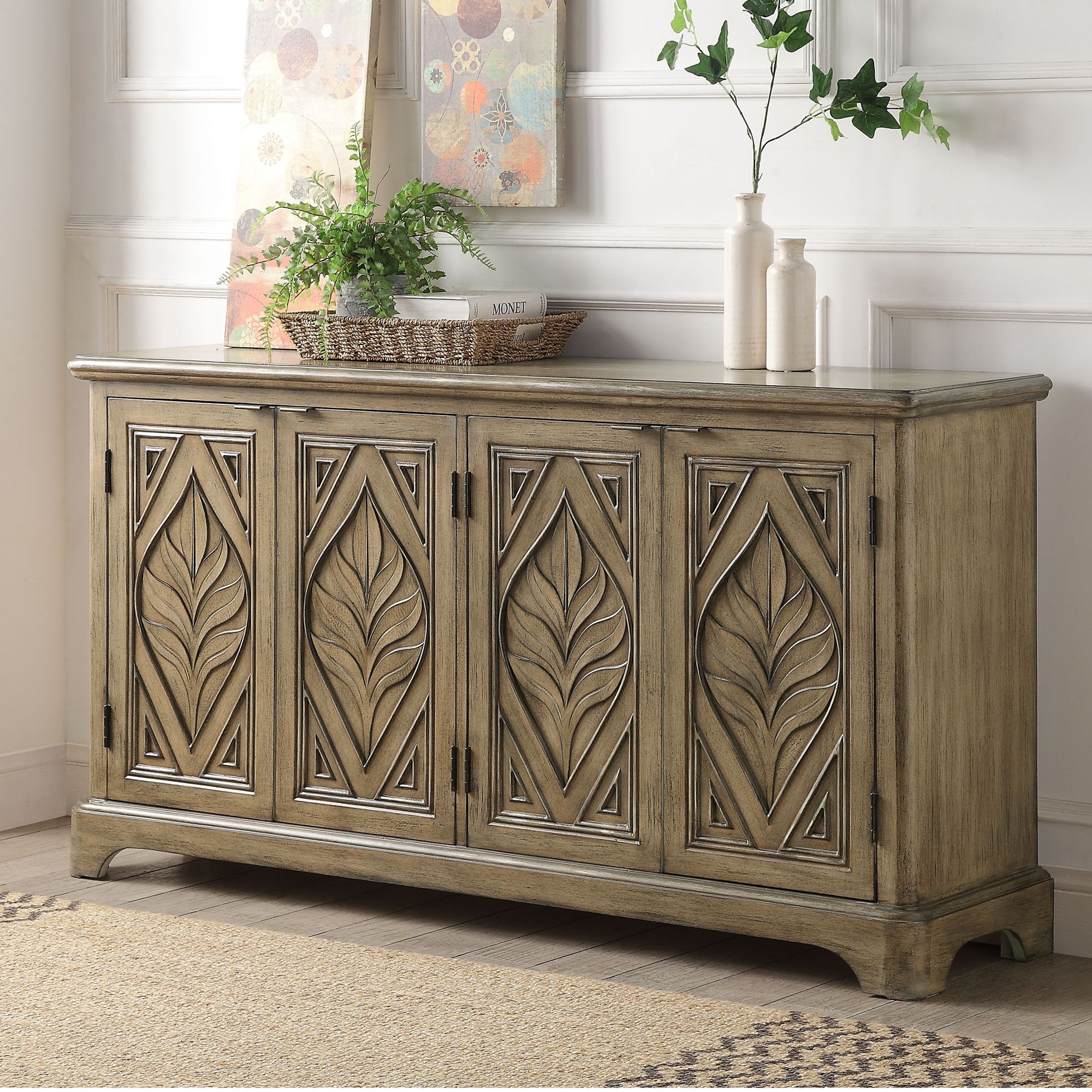 Orana 60" Wide Oak Wood 4-Door Accent Table - #641Y0 | Lamps Plus