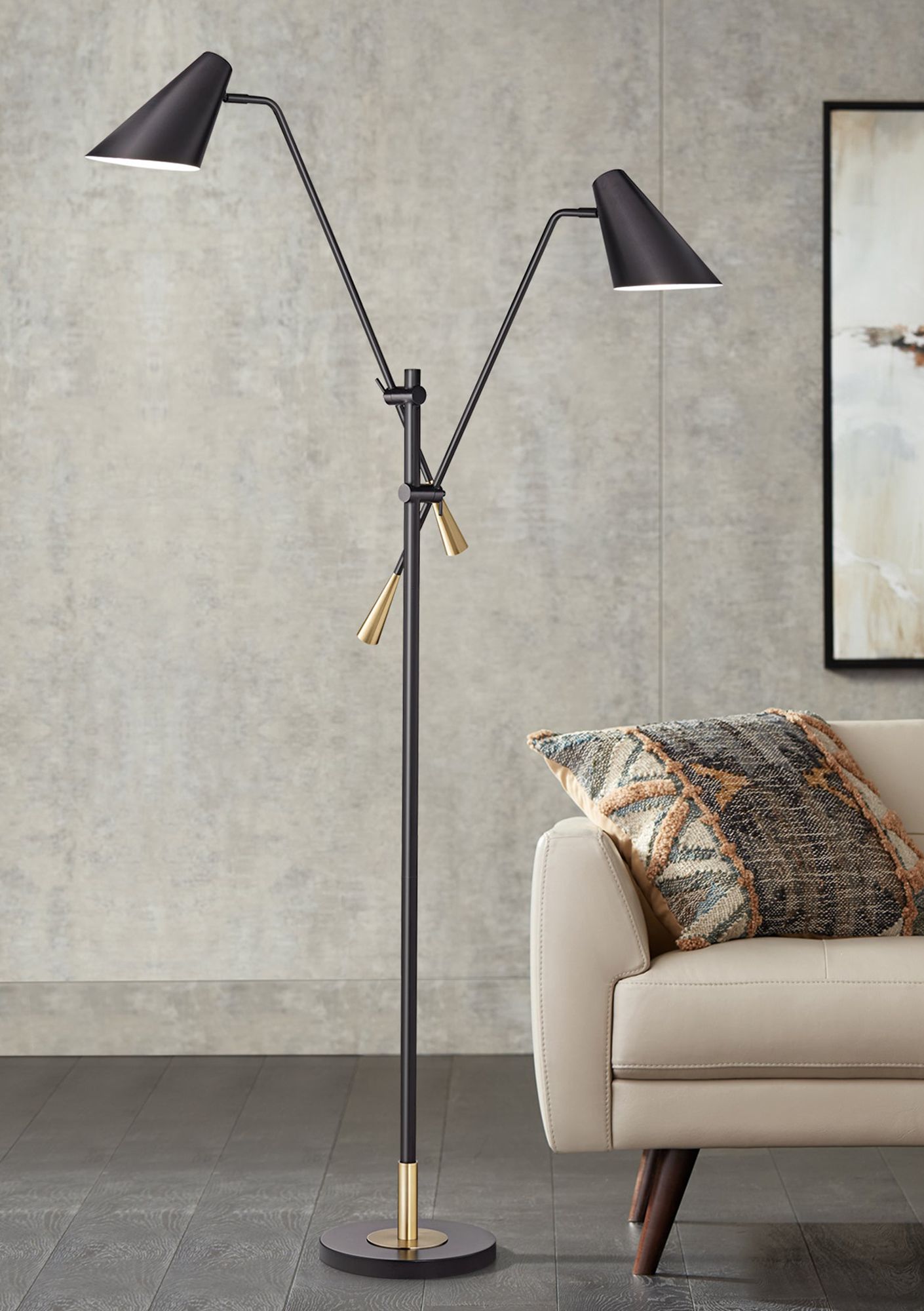 Pacific Coast Lighting Midas 2-Light Adjustable Modern Floor Lamp ...