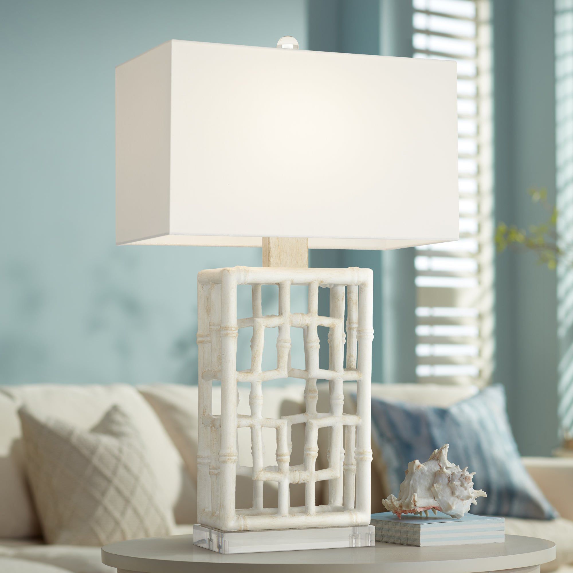 Pacific Coast Lighting Whitewash Finish Faux Bamboo Table Lamp - #422E9 ...