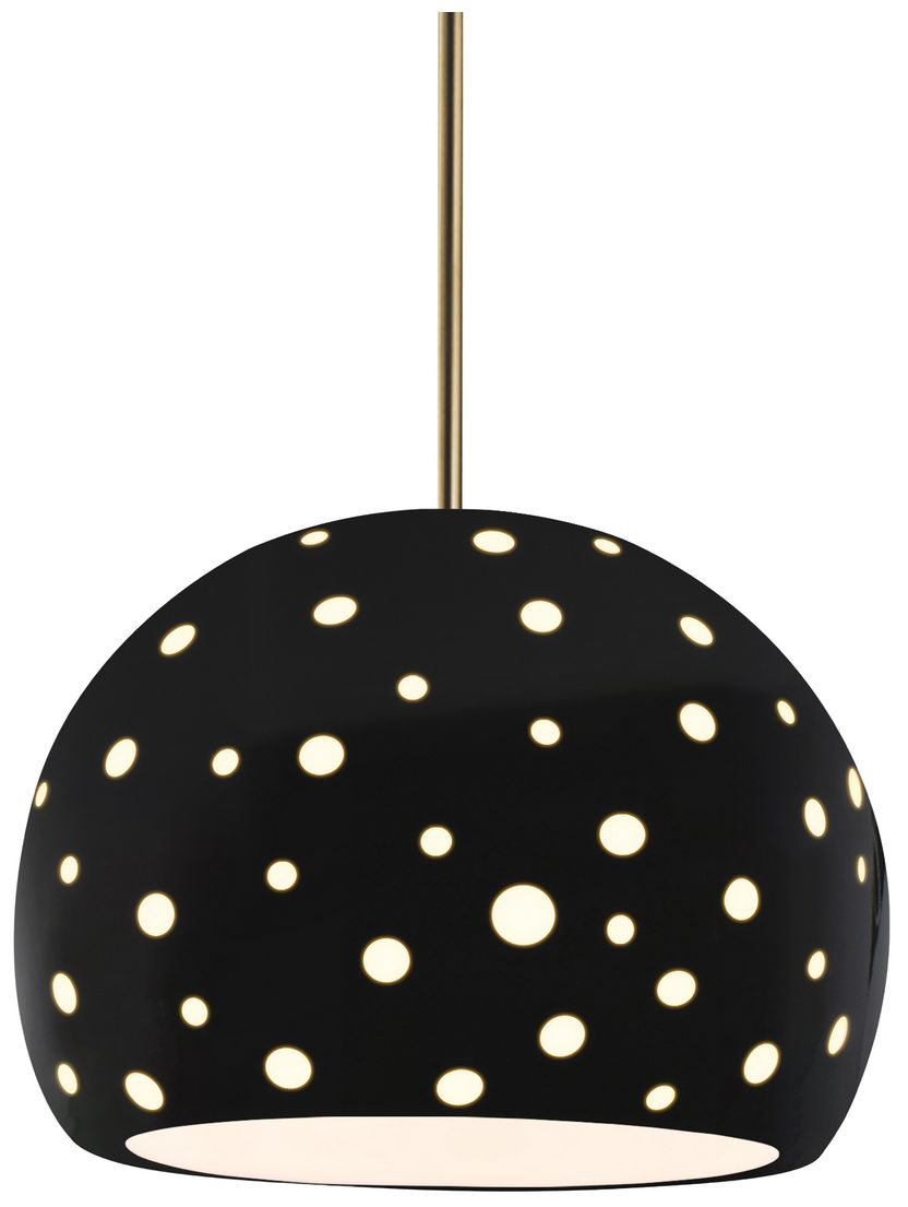 Perforated Globe 12.25"W Gloss Black, Antique Brass LED Pendant ...