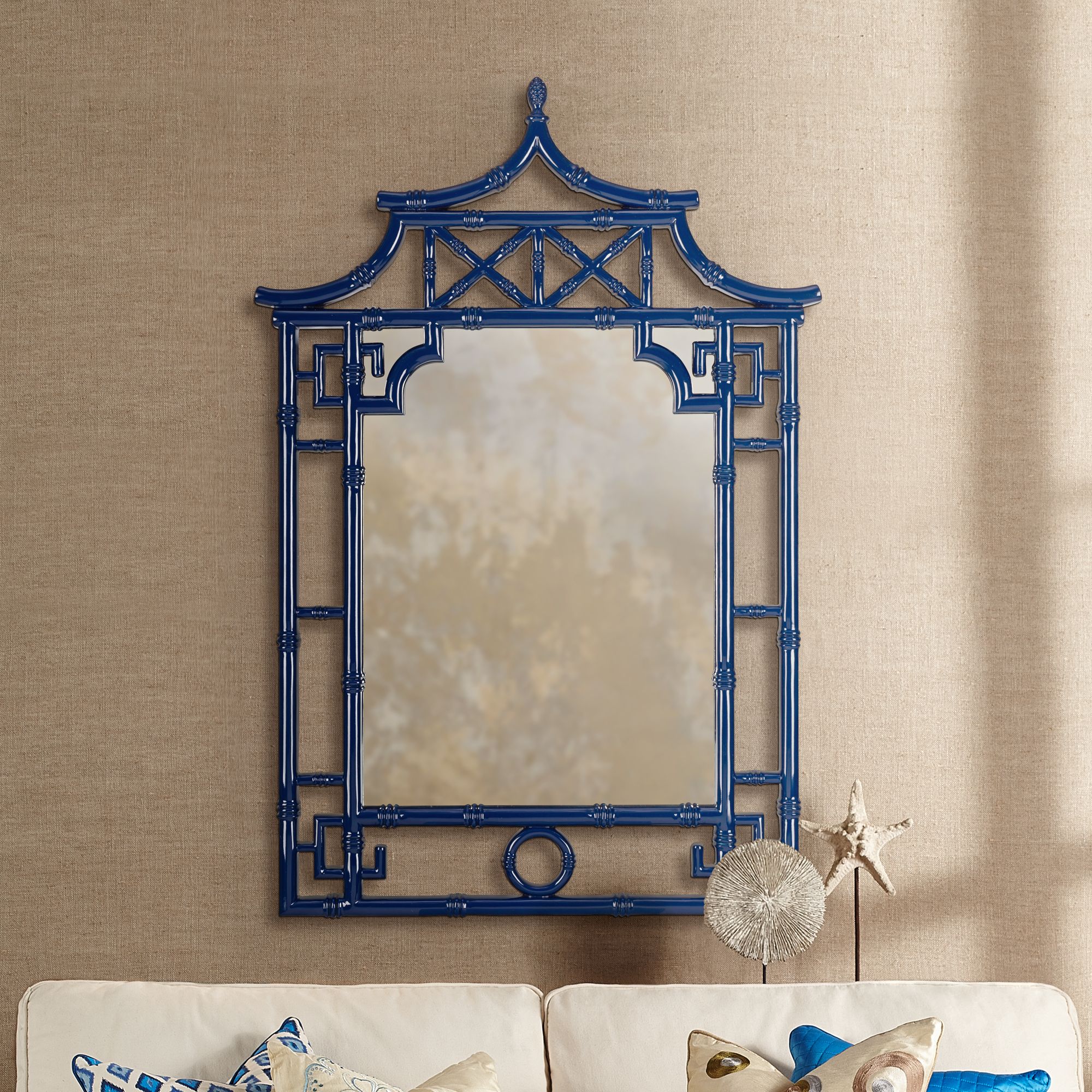 Pinlo Cobalt Blue 28 x 42 Pagoda Wall Mirror 1G204 Lamps Plus