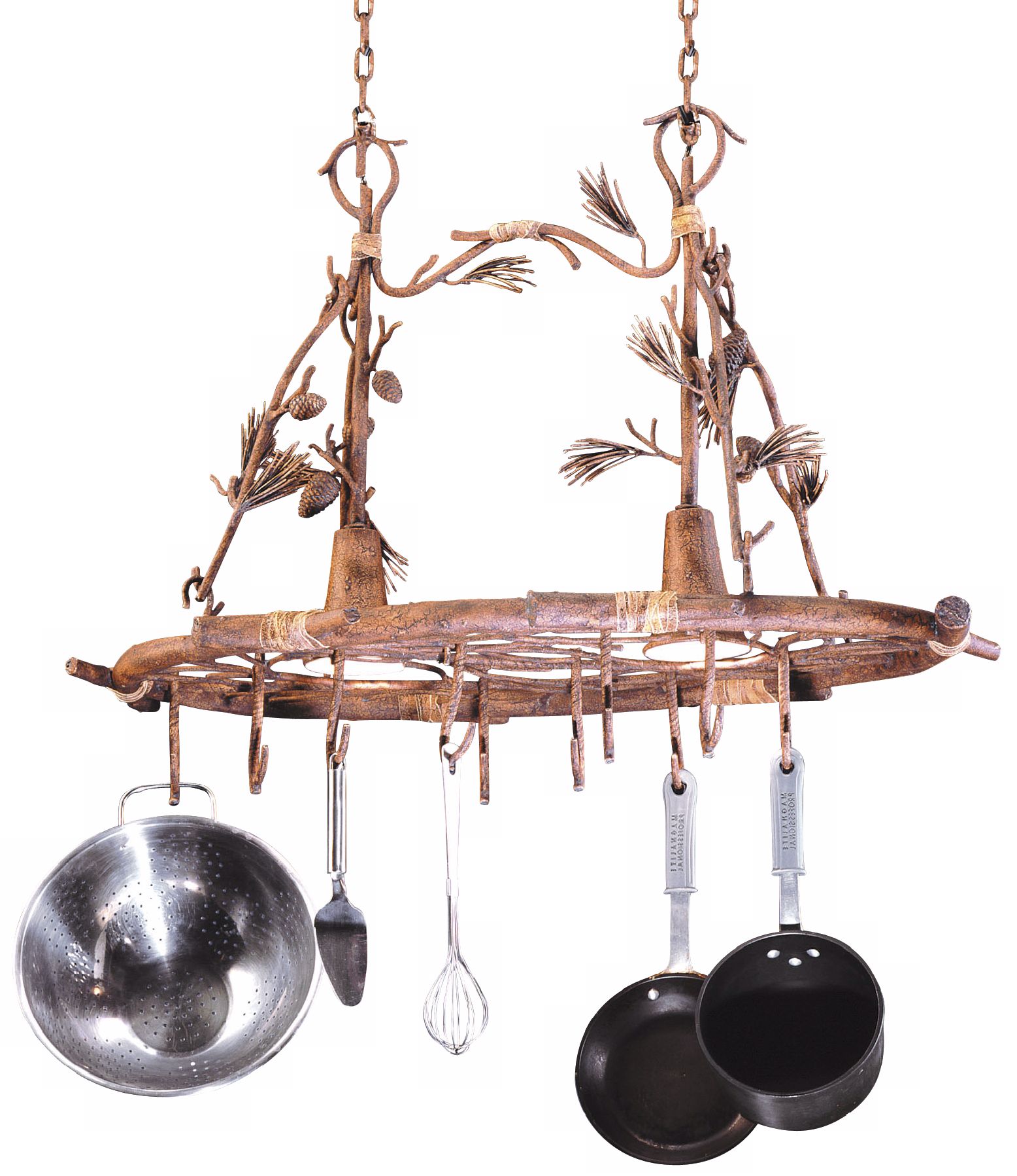 Ponderosa Two Light Pine Pot Rack Chandelier - #47258 | Lamps Plus